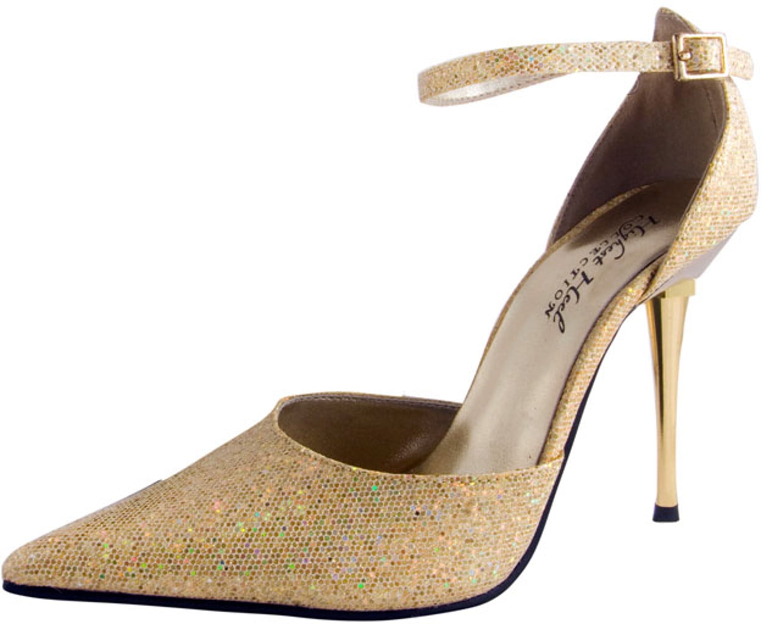 Womens 4" Gold Steel Stiletto Heel D-Orsay Pointed Toe Pump Shoes ...