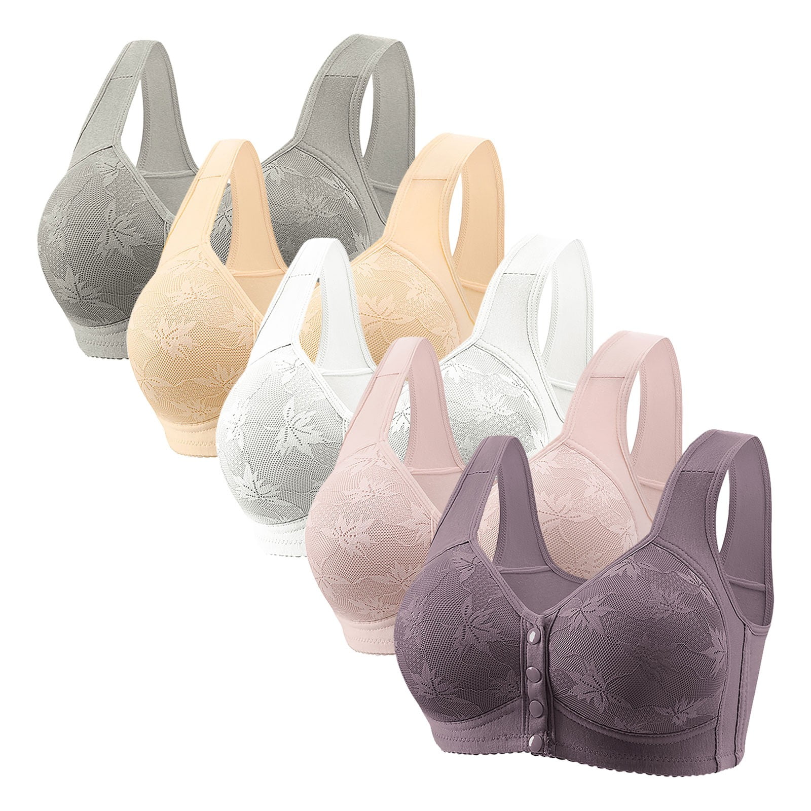 Womens 5 Pack Everyday Bras, Daisy Bras for Older Women Front Closure ...