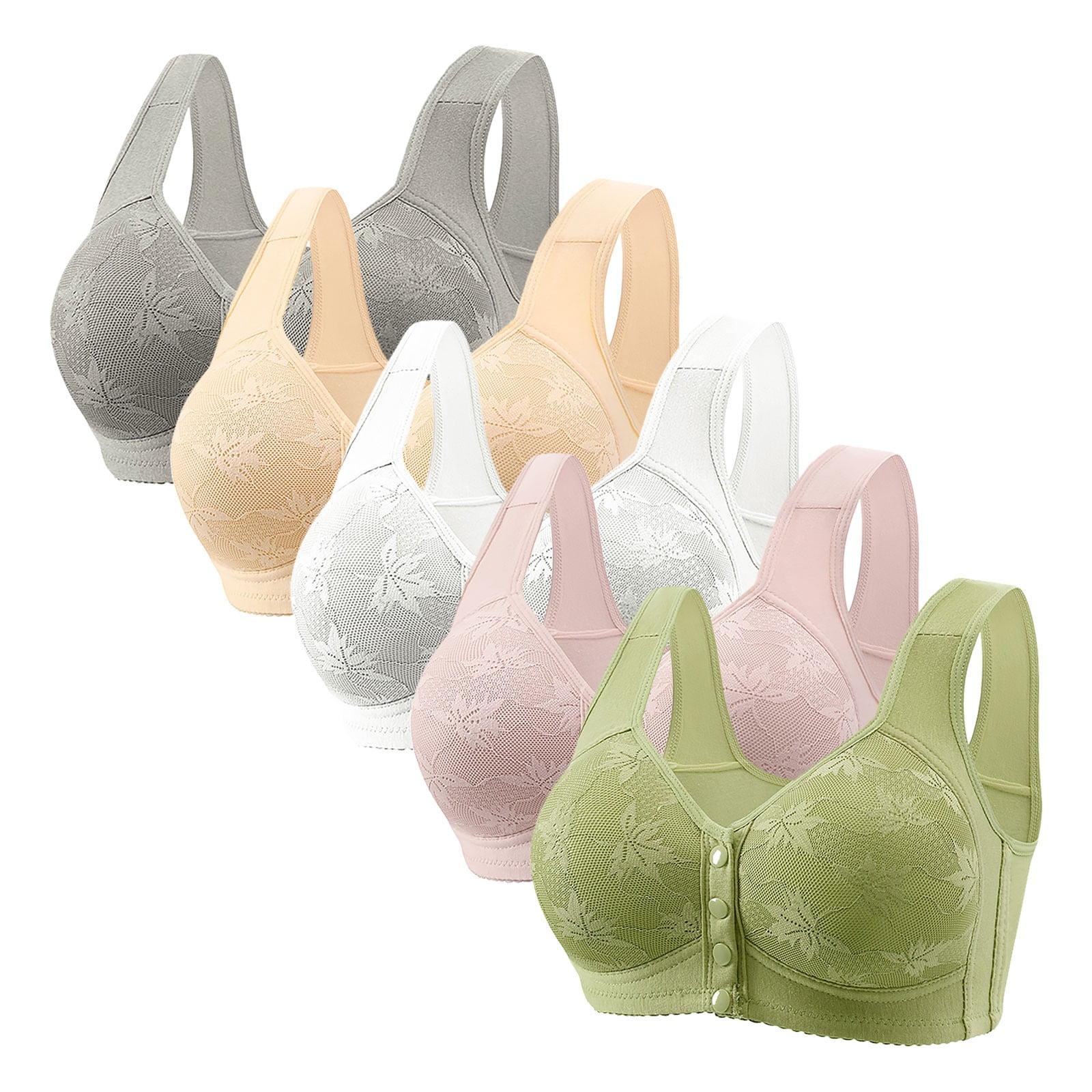 Womens 5 Pack Everyday Bras, Daisy Bras for Older Women Front Closure No Underwire Bra Comfort ...