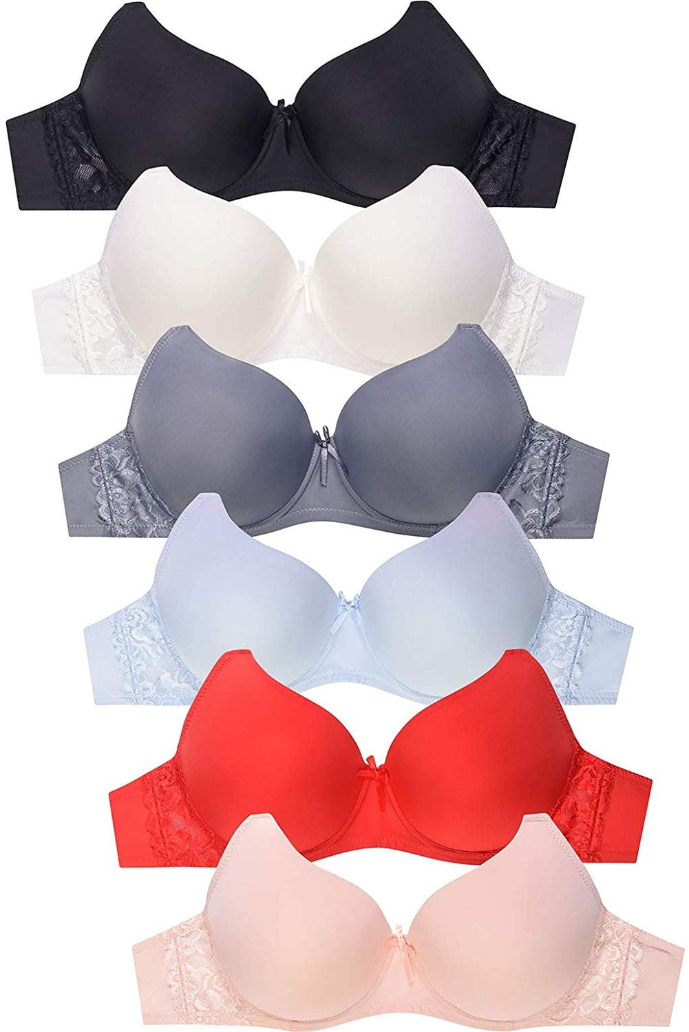 Womens 6 Pack of Everyday Plain, Lace, D, DD, DDD Cup Bra -Various ...