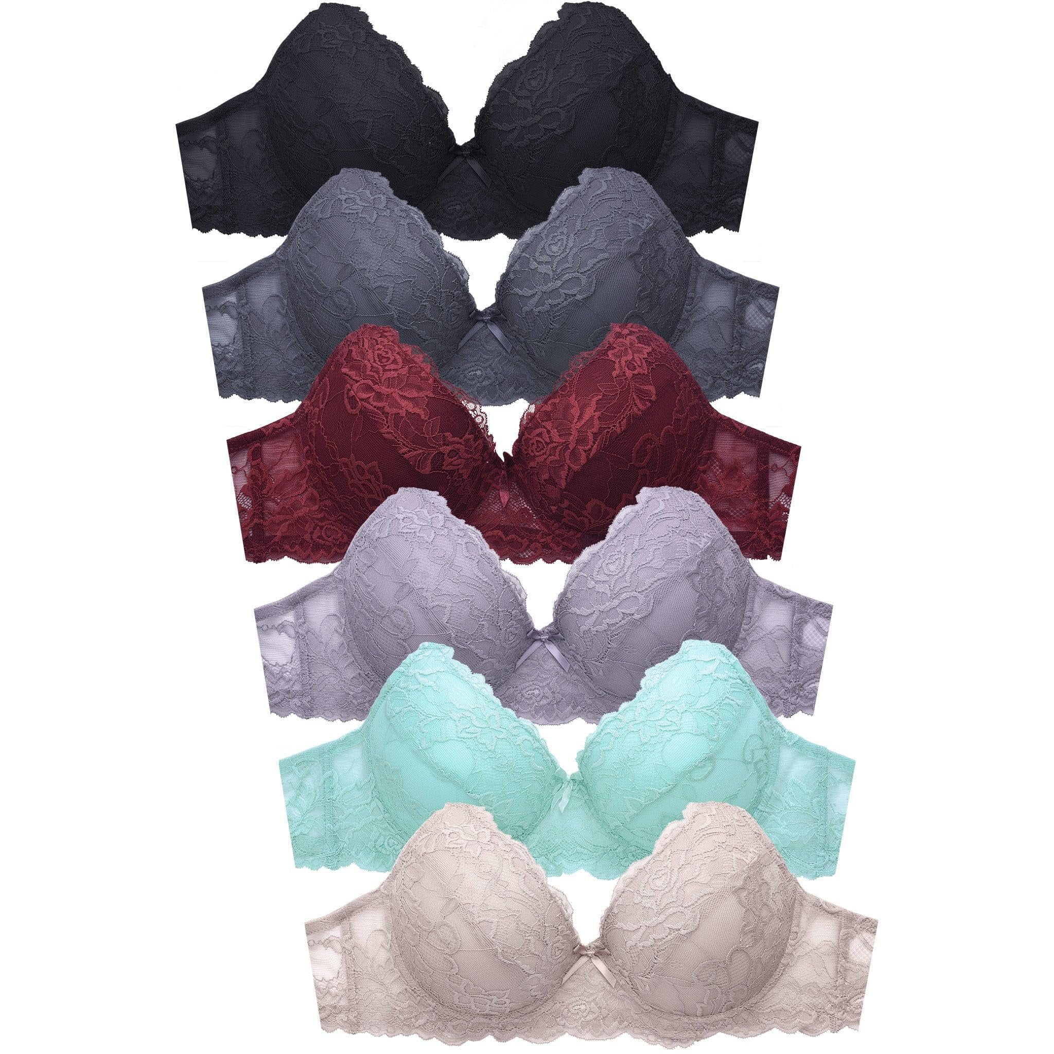Womens 6 Pack of Everyday Plain, Lace, D, DD, DDD Cup Bra -Various ...
