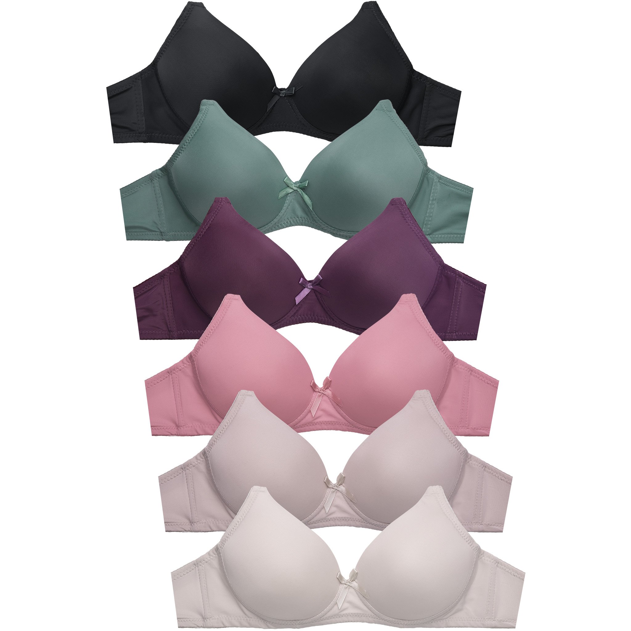 Womens 6 Pack of Everyday Plain, Lace, Wireless Bra 4510PN, 40C ...