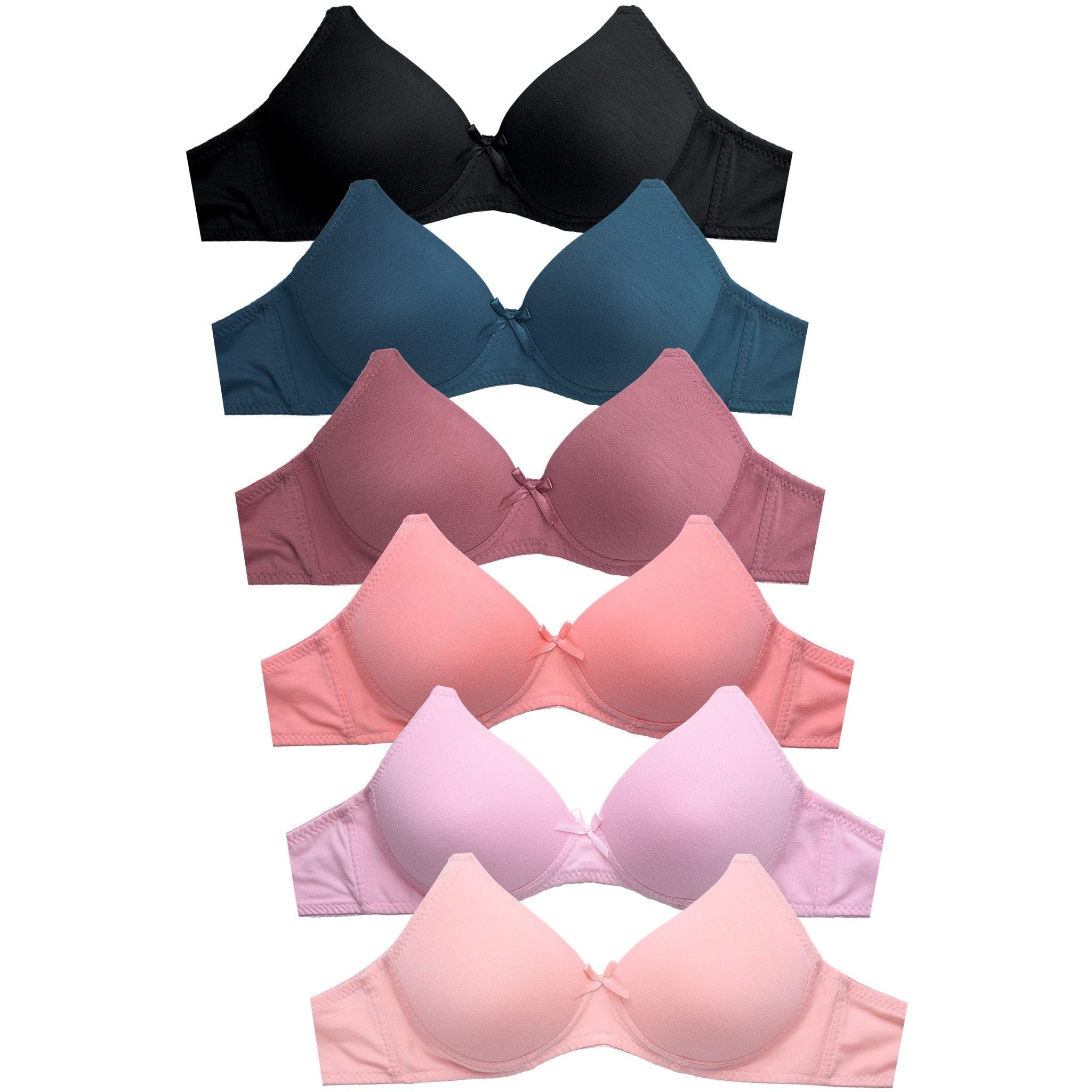 Womens 6 Pack of Everyday Plain, Lace, Wireless Bra 4580PN, 40C ...