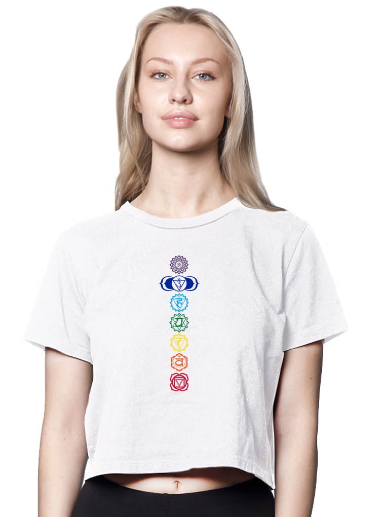 Womens 7 Colored Chakras American-Made Cute Cropped Yoga Tee Shirt ...
