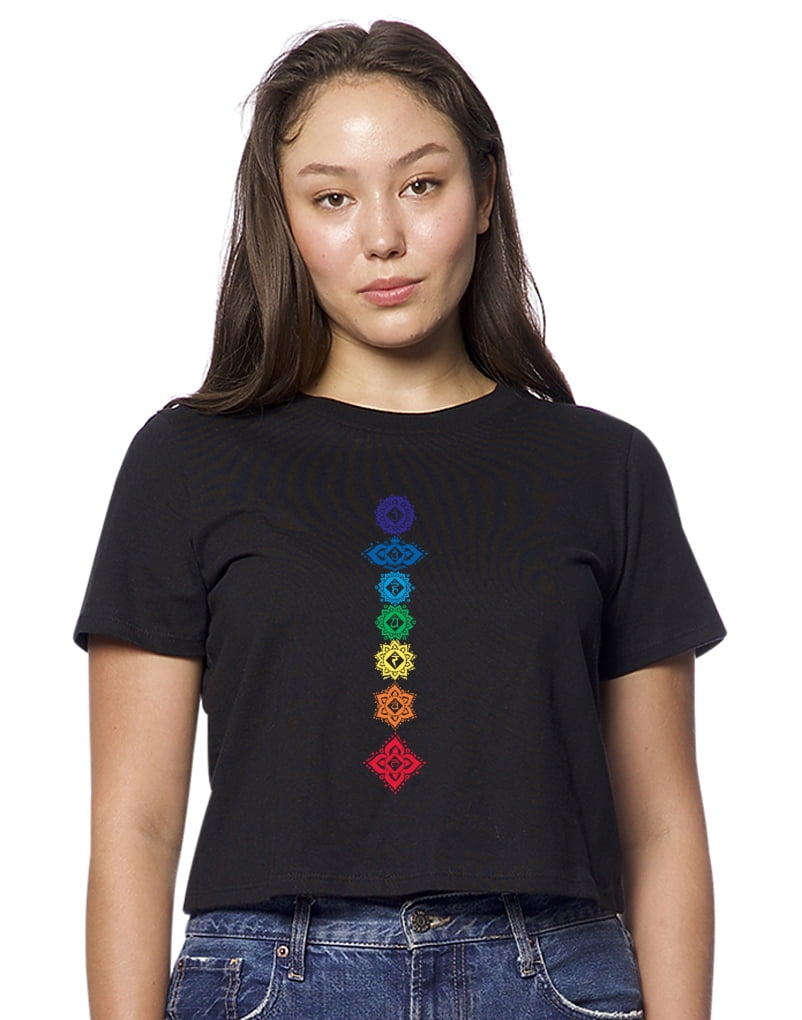Womens 7 Floral Chakras American-Made Cute Cropped Yoga Tee Shirt ...