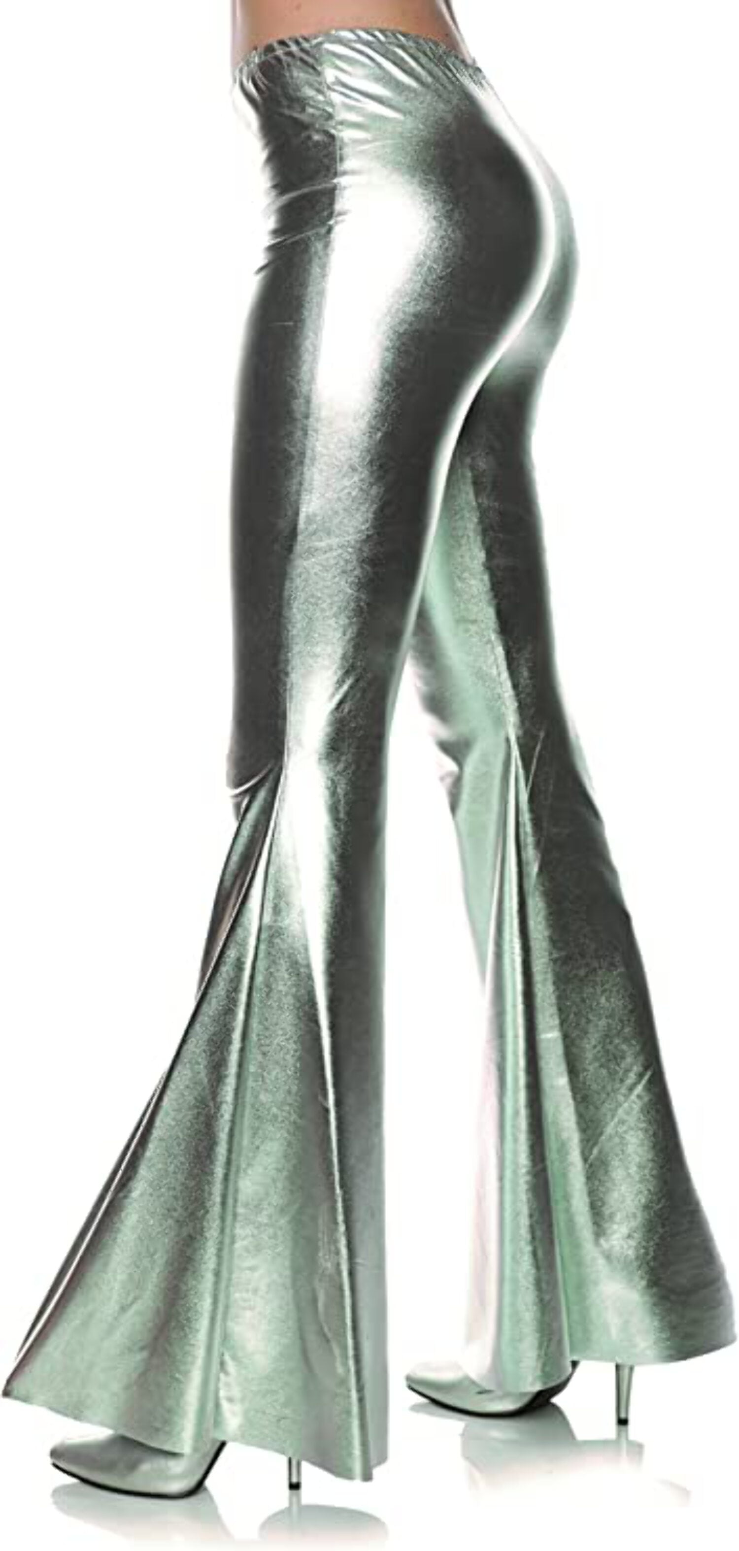 Women's 70s Metallic Silver Bell Bottom Costume Pants X-Small 0-2 ...