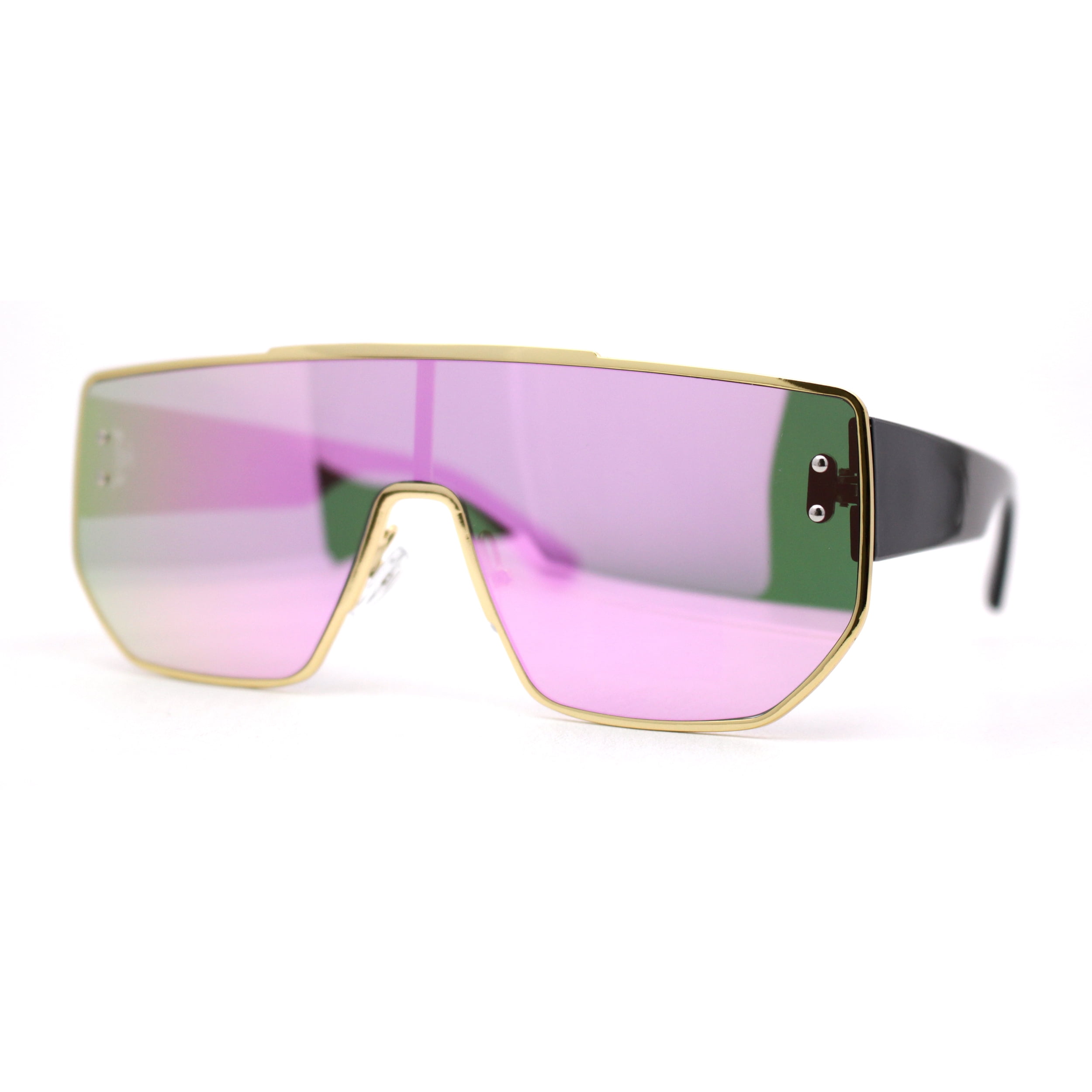 Womens 90s Boyfriend Mobster Flat Top Shield Metal Rim Sunglasses Gold ...