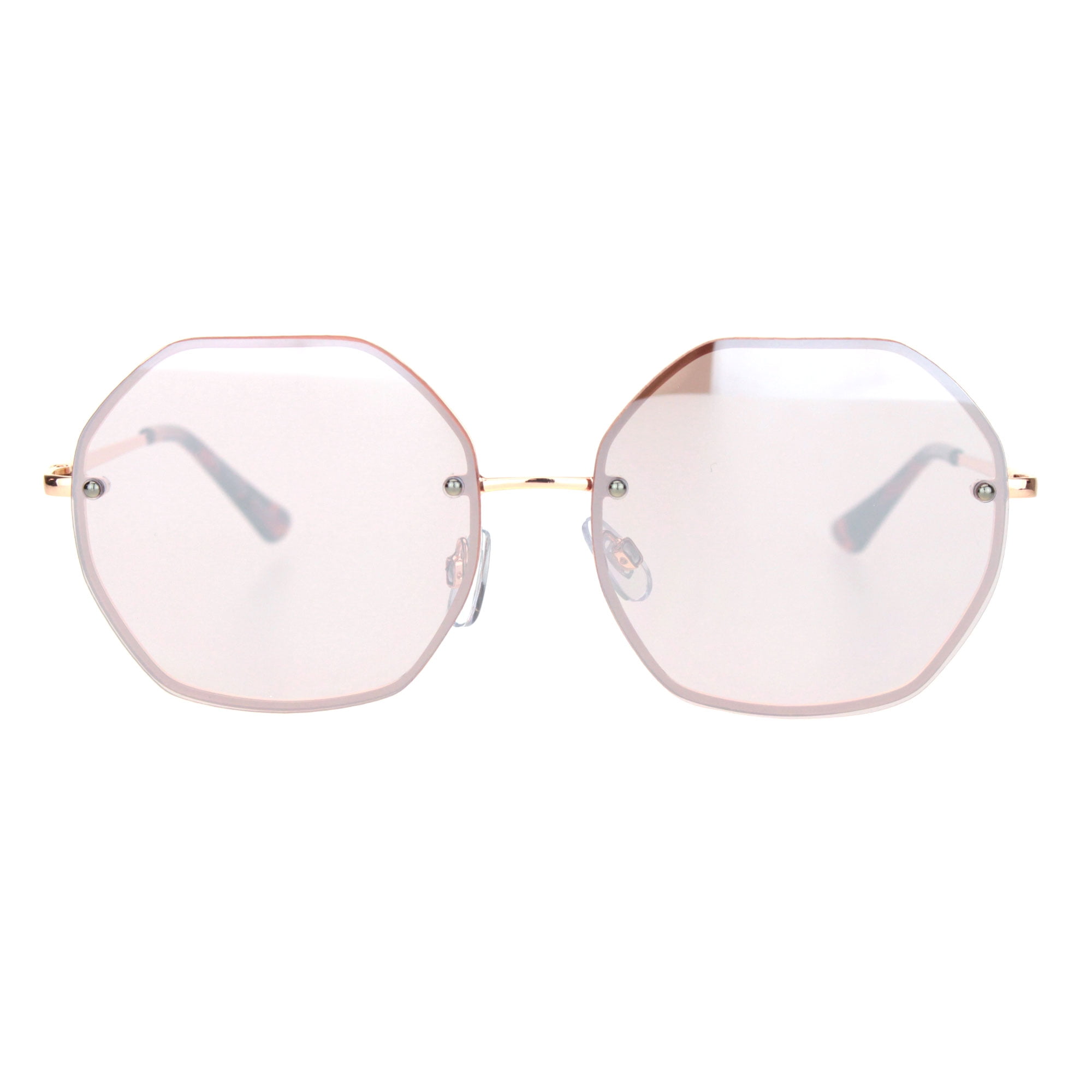 Womens 90s Rimless Octagon Designer Metal Rim Sunglasses Rose Gold Pink ...
