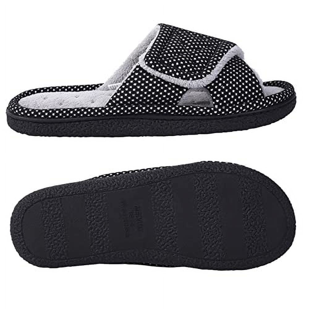 Womens Adjustable Arch Support House Slippers Plush Open Toe Velcro Slippers Memory Foam ...