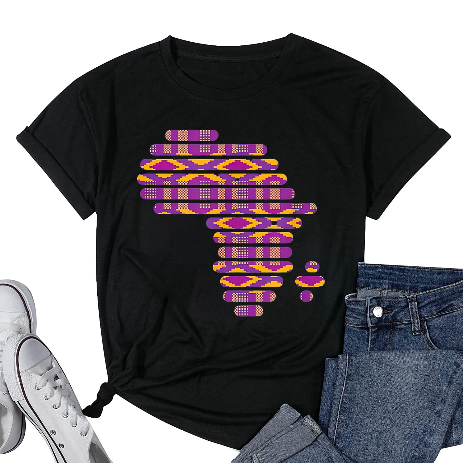 Womens Africa map, Kente Pattern Pink Ghana Style African T-Shirt Black ...