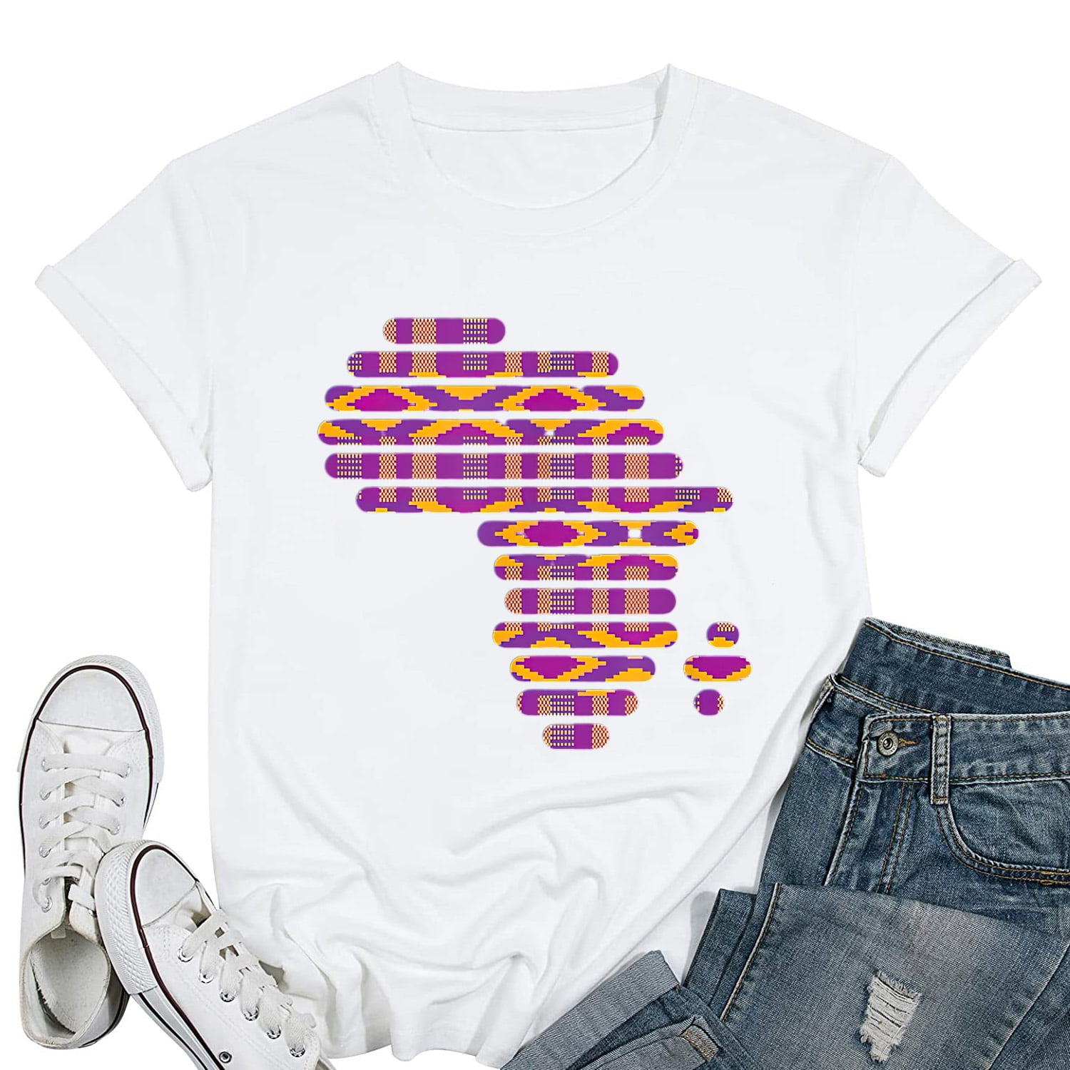 Womens Africa map, Kente Pattern Pink Ghana Style African T-Shirt White ...