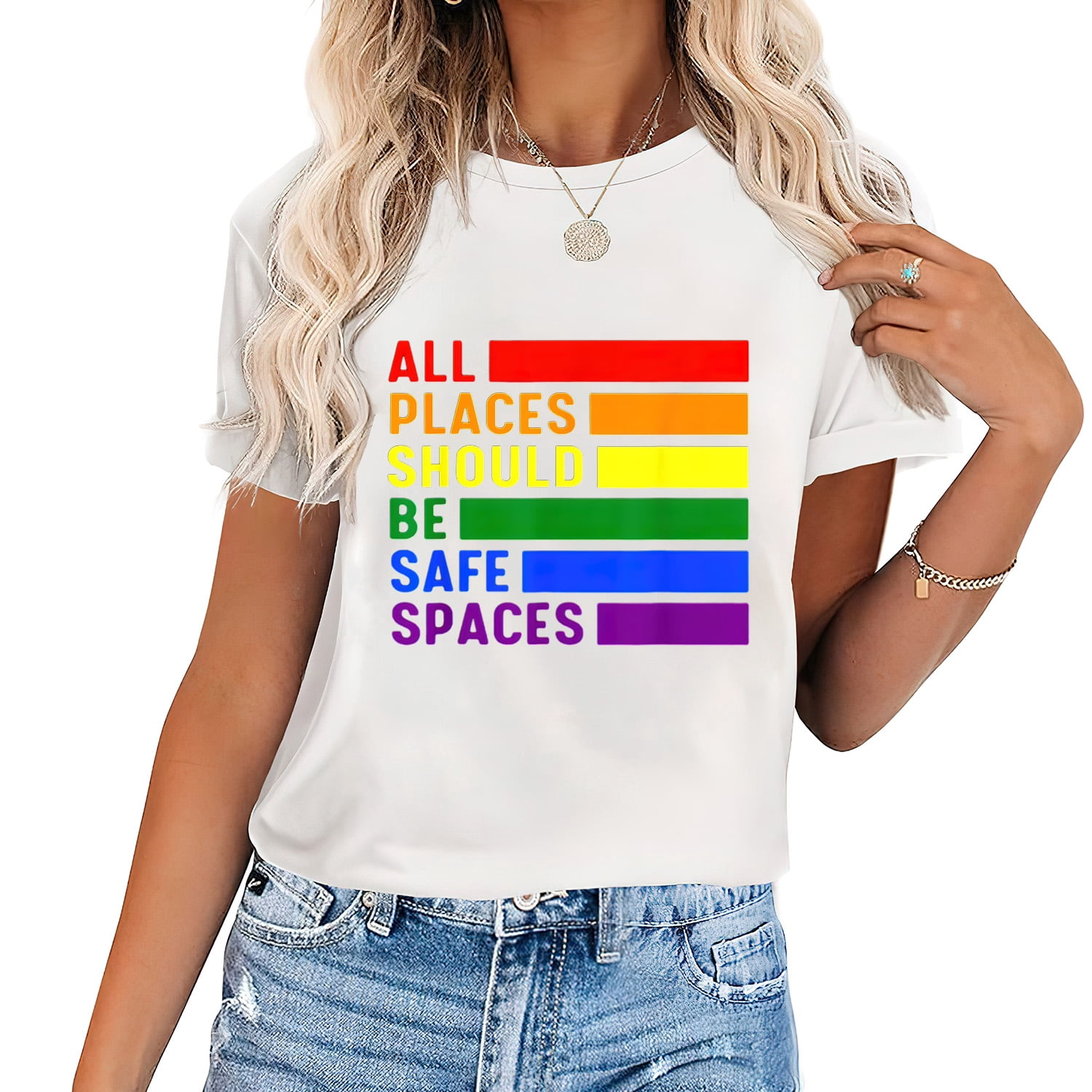Womens All Places Should Be Safe Spaces LGBT Trans Rights Rainbow T ...