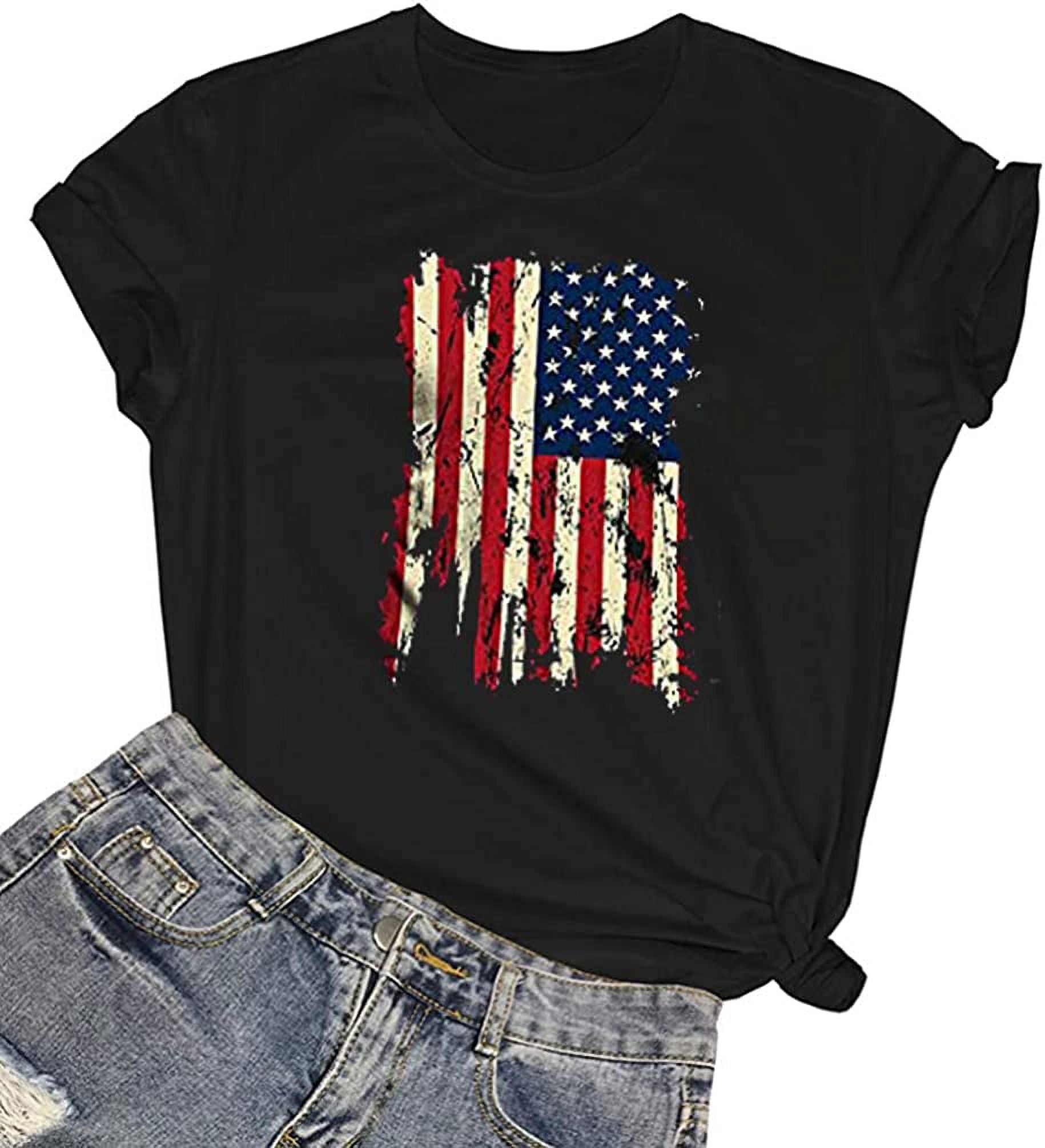 Womens American Flag Popsicle T-Shirts Tops 4th of July Patriotic Funny ...