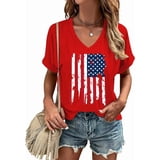 Beopjesk Womens Flag T-Shirts, Patriotic Independence Day Tops, Red, XL ...