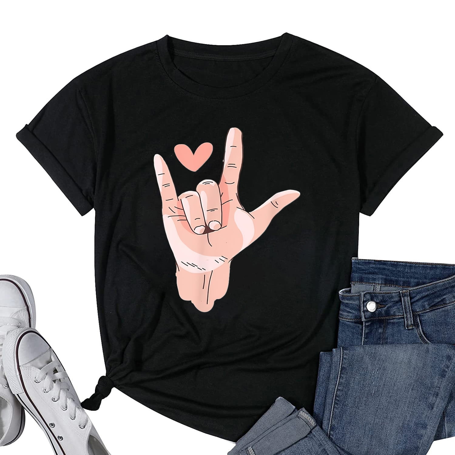 Womens American Sign Language - I Love You Sign ILY - ASL Shirt Black ...