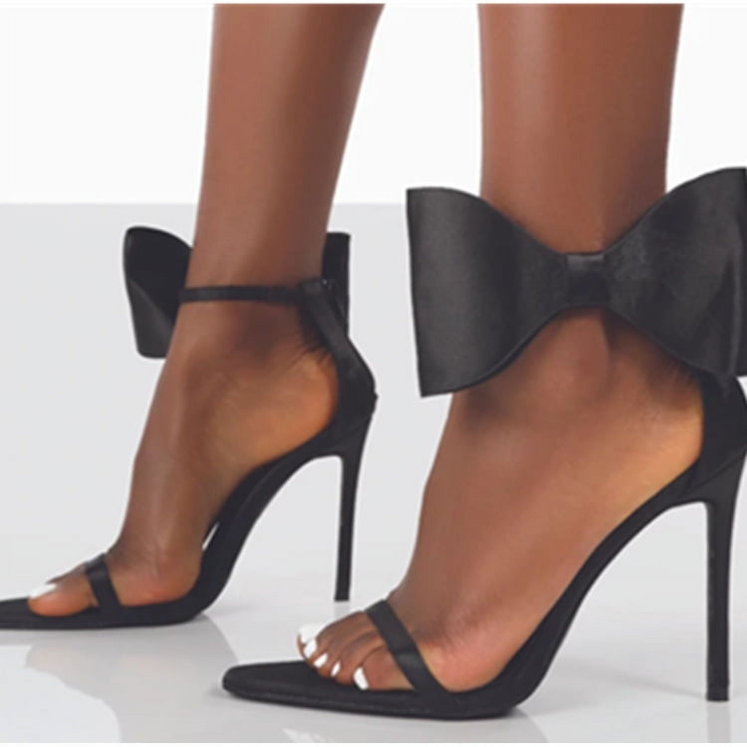 Womens Ankle Strap With Satin Bow Open Toe Shoes Stiletto Stiletto Heel ...