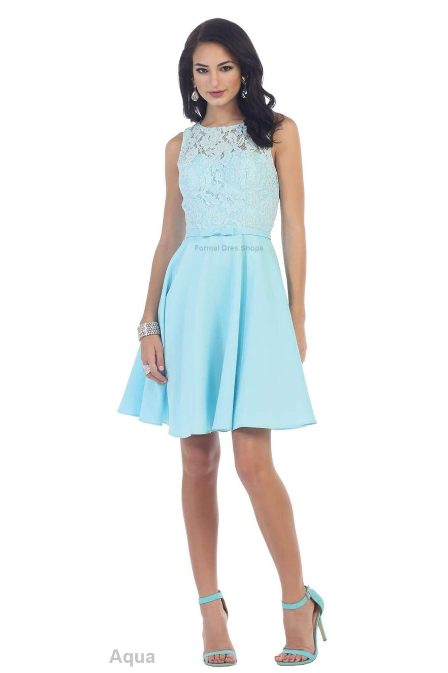 Womens Aqua Bridesmaids Graduation Cocktail Short Boat Neckline ...