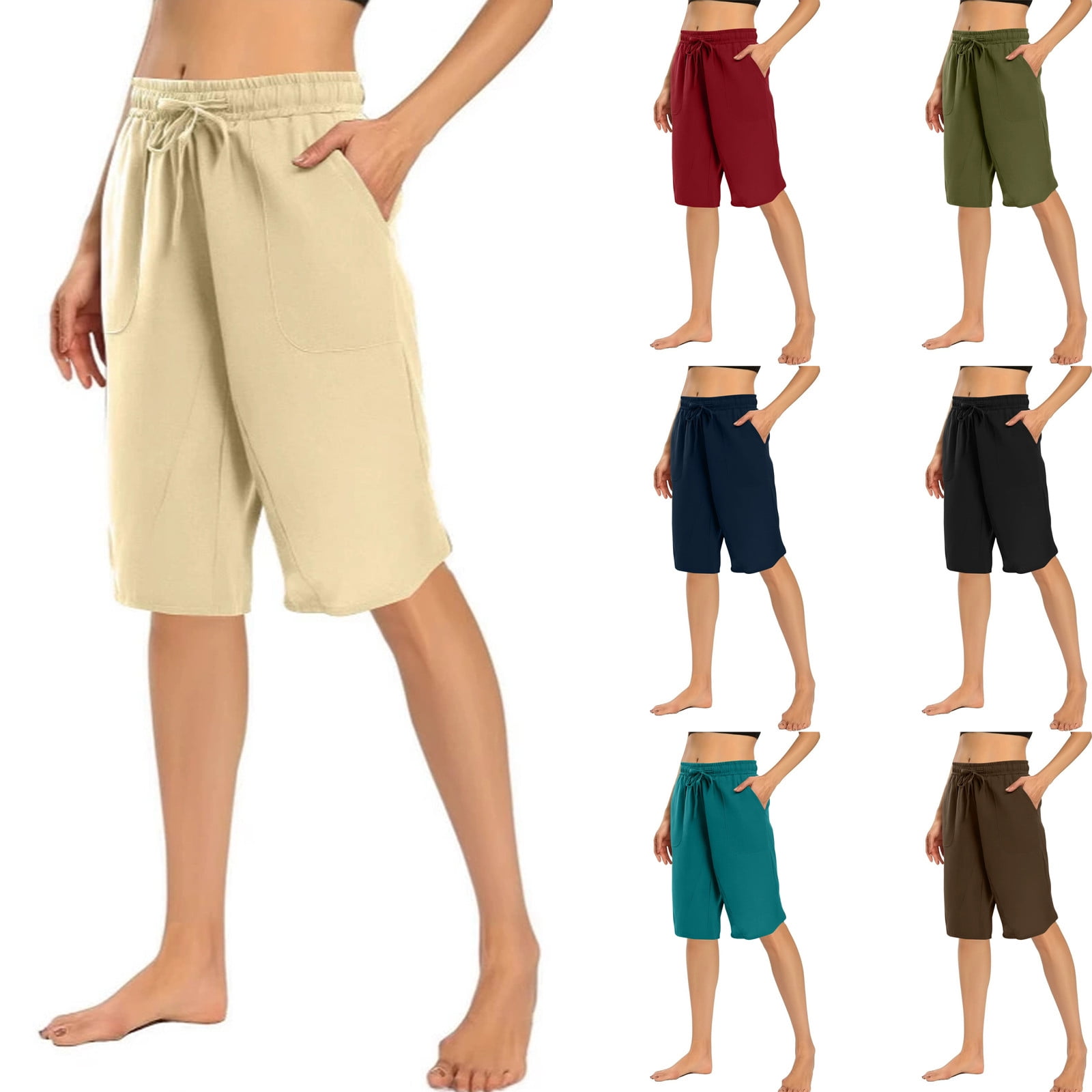 Womens Athletic Shorts 2025 Solid Color Thin Cropped Wide Legs Hop ...