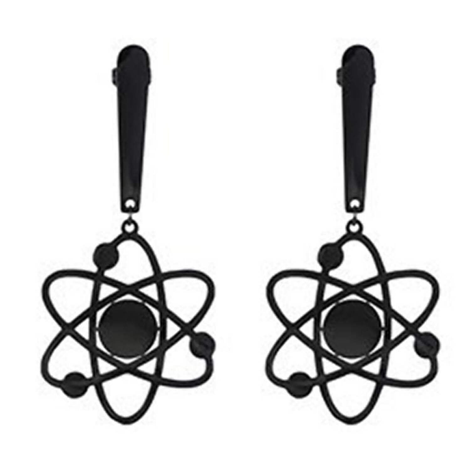Womens Atom Earrings Black Stainless Steel Proton Neutron Science ...