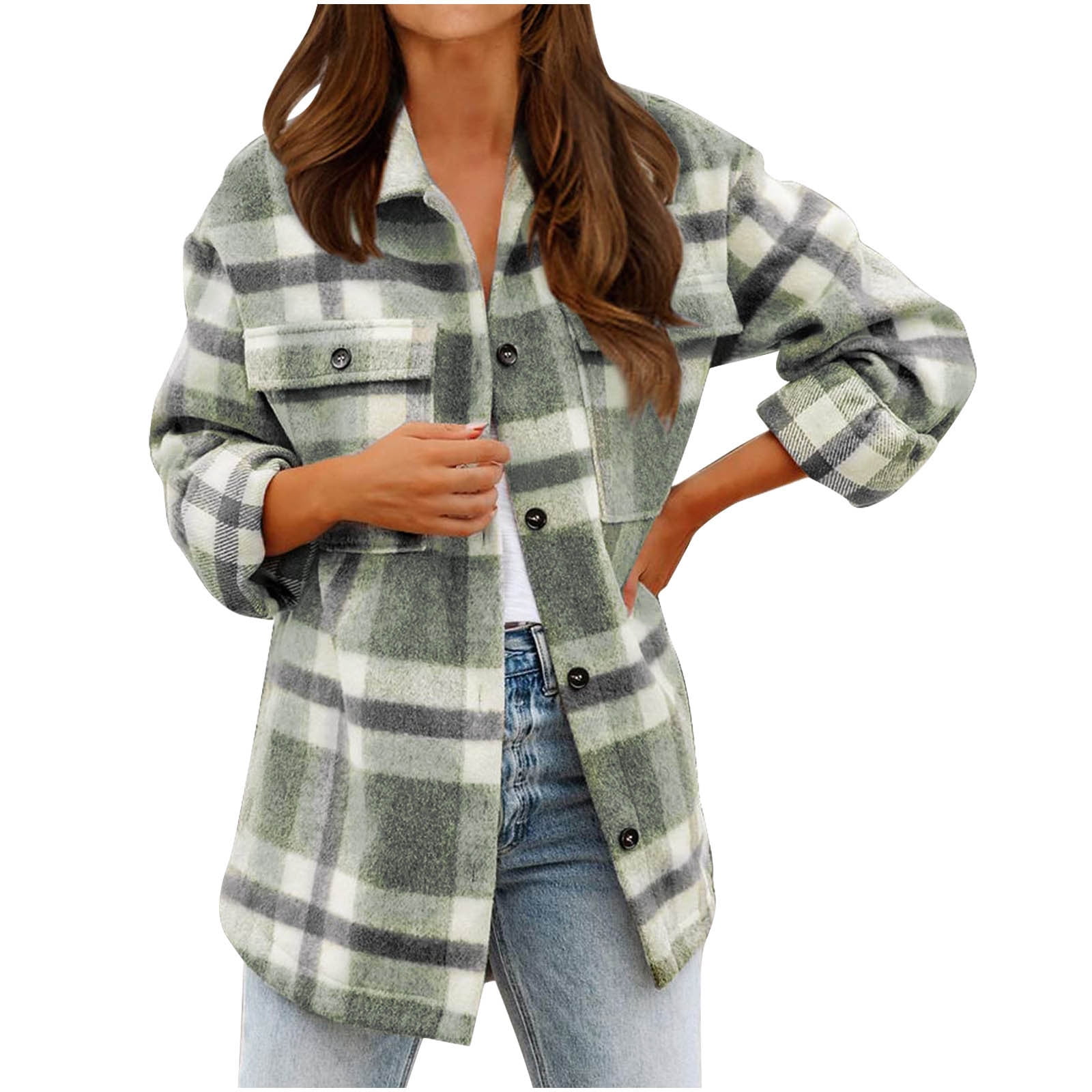 Womens'Autumn and Winter Fashion Plaid Jackets Plus Size Plaid Printed ...