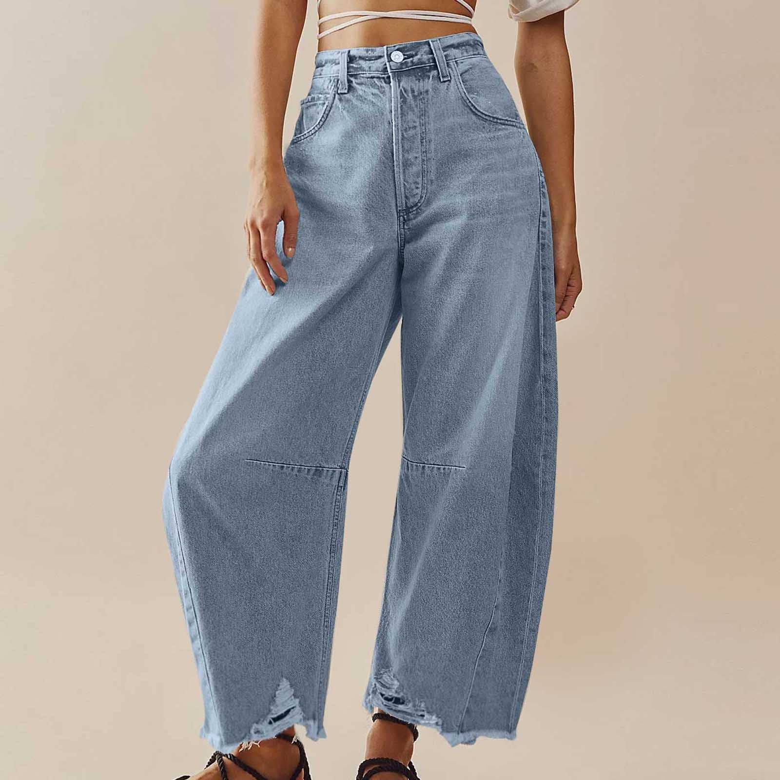 Womens Baggy Wide Leg Jeans Vintage High Rise Barrel Pants Plus Size ...