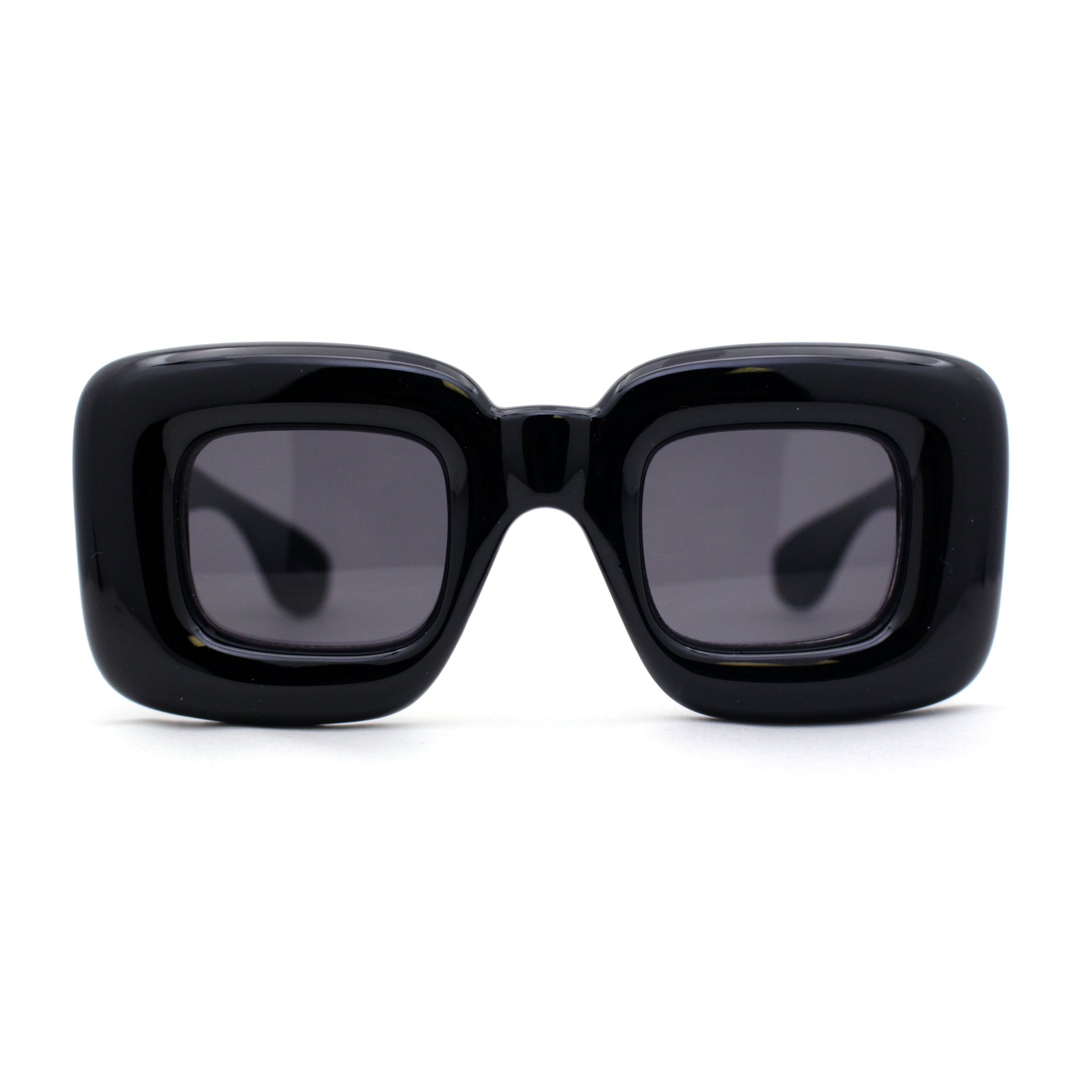 Womens Ballon Super Thick Rectangle Retro Sunglasses All Black ...