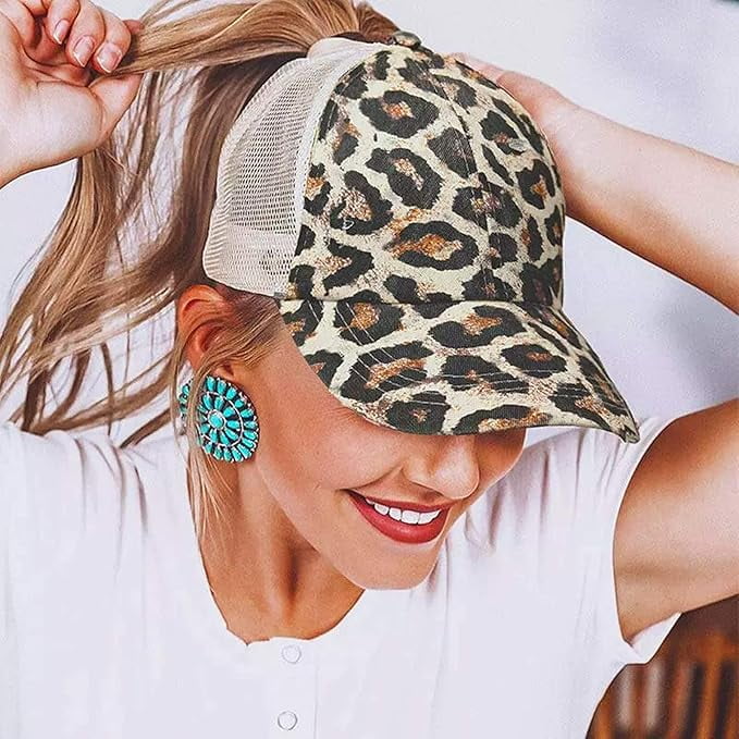Womens Baseball Cap Distressed Ponytail Messy Bun Trucker Ponycap Hats ...