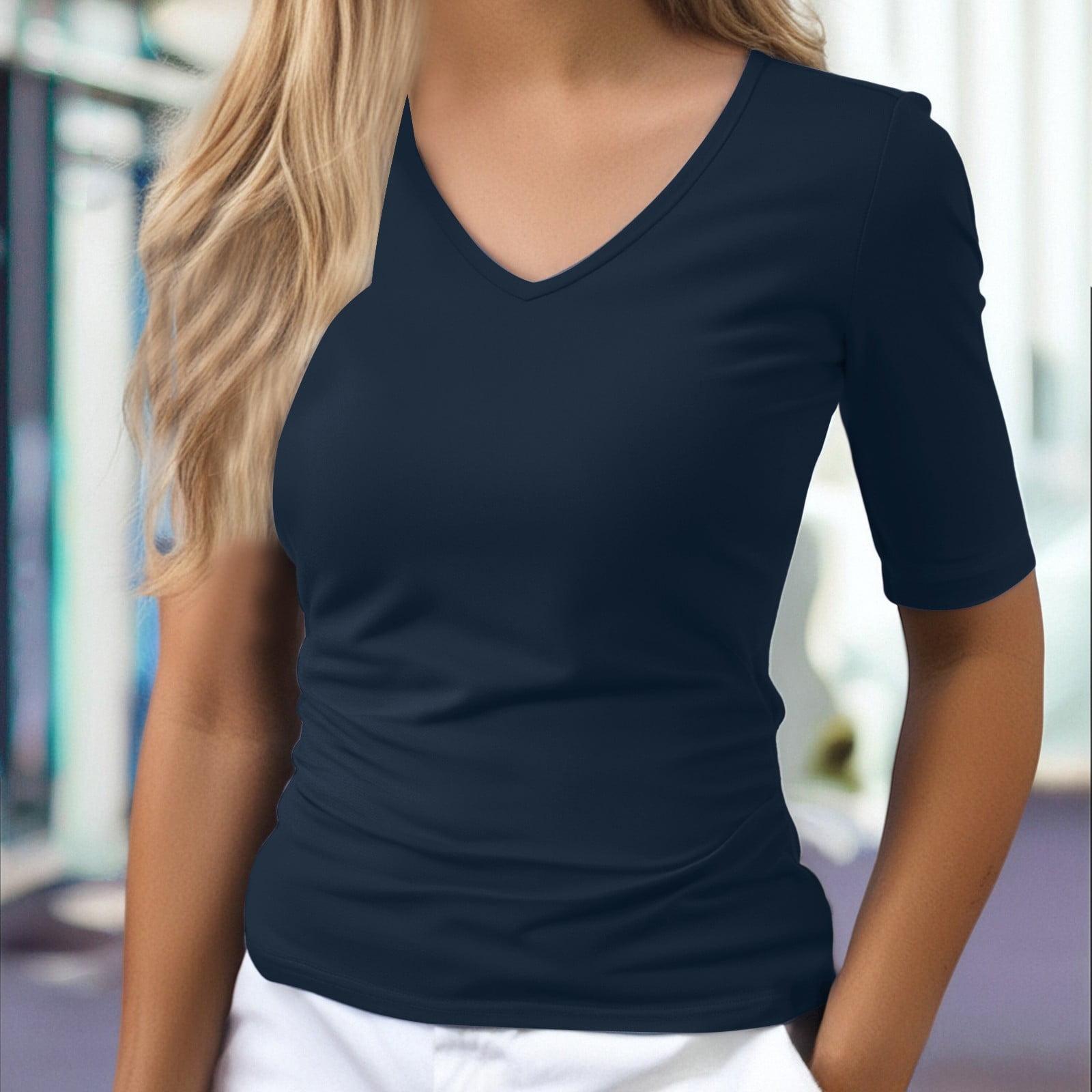 Womens Basic V Neck Short Sleeve Spring T Shirts Slim Fit Crop Y2k Tee ...