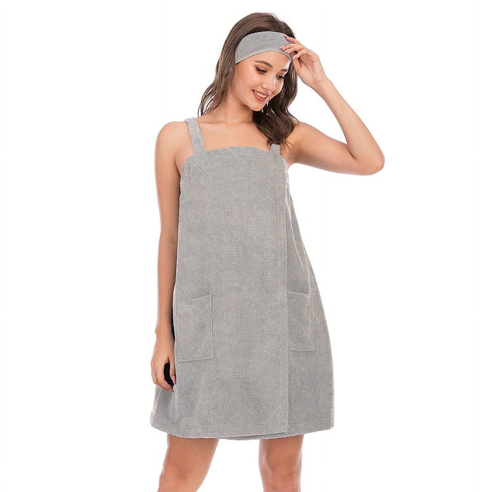 Womens Bath Towel Wrap Terry Cloth Spa Towel Robe with Straps ...