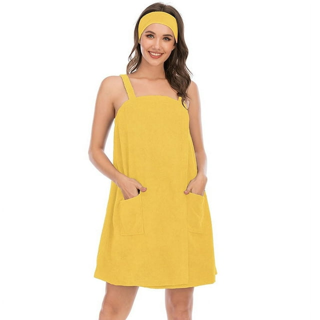 Womens Bath Towel Wrap Terry Cloth Spa Towel Robe with Straps ...