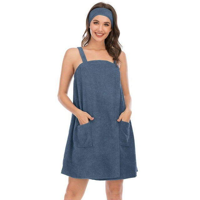 Womens Bath Towel Wrap Terry Cloth Spa Towel Robe with Straps ...