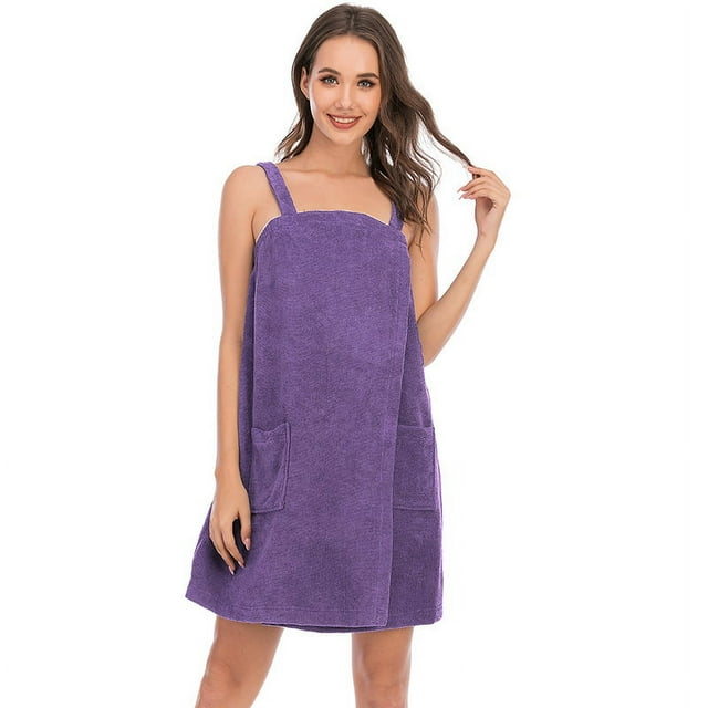 Womens Bath Towel Wrap Terry Cloth Spa Towel Robe with Straps ...