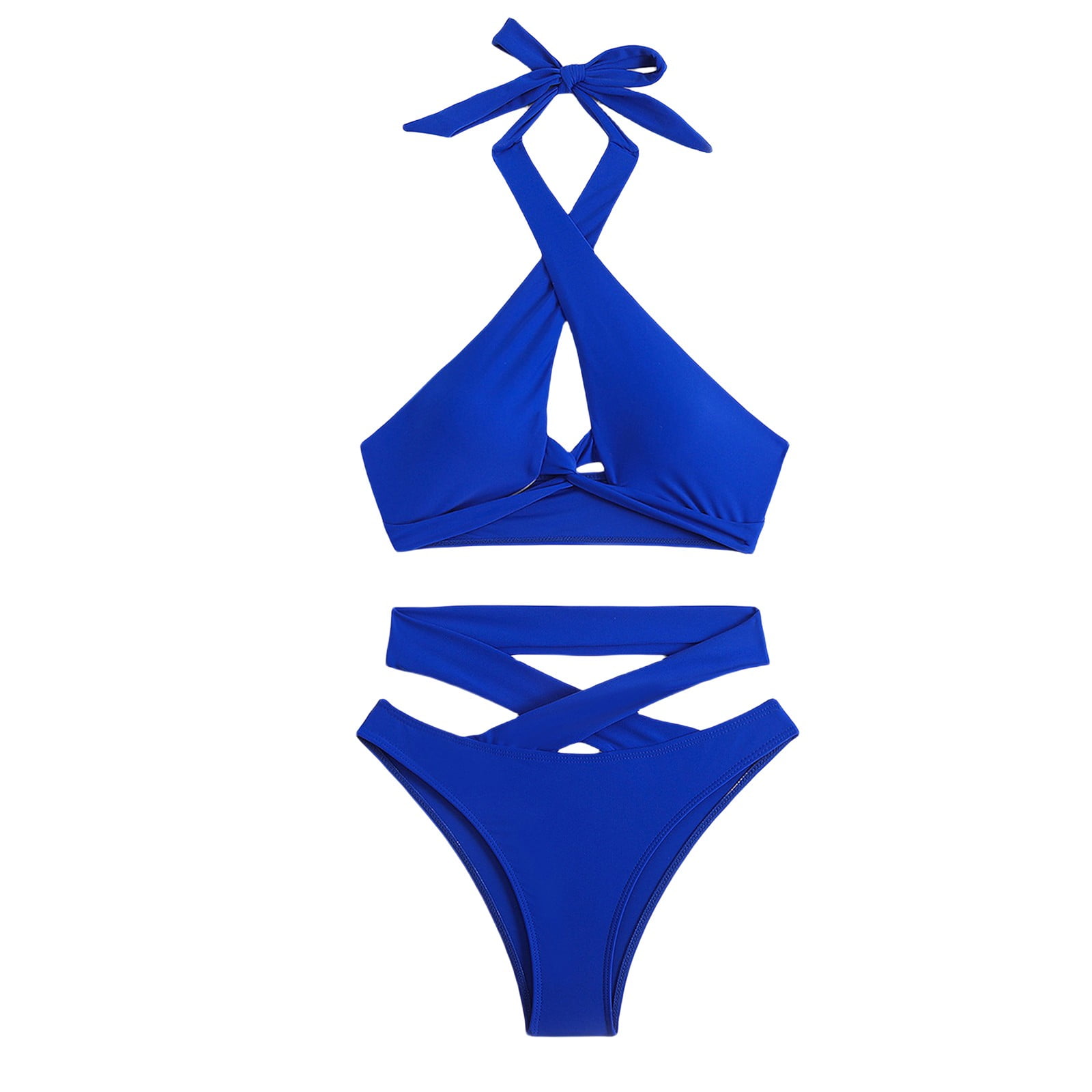 Womens Bathing Suits Women's Neck Split Two Piece Solid Color Backless ...