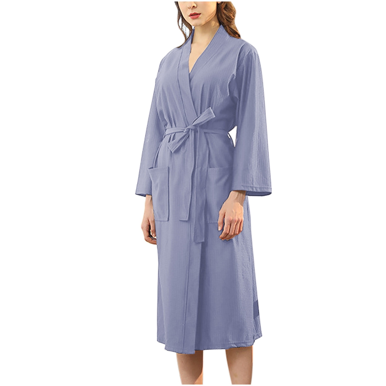 Womens Bathrobes Comfy Waffle Knit Bathrobe with Pocket Belt Long ...