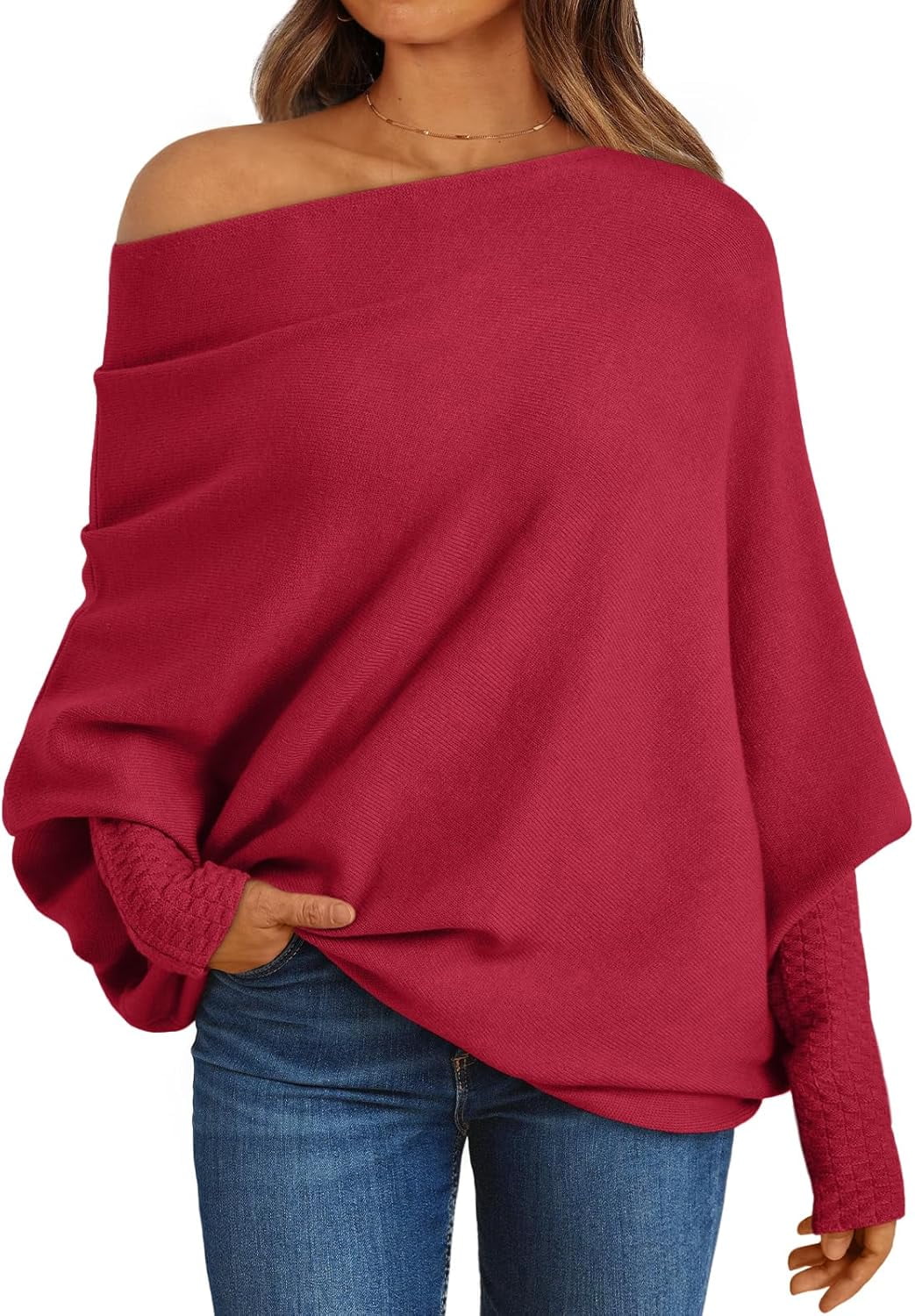 Womens Batwing Oversized Sweaters Assymetrical Off The Shoulder Boat ...