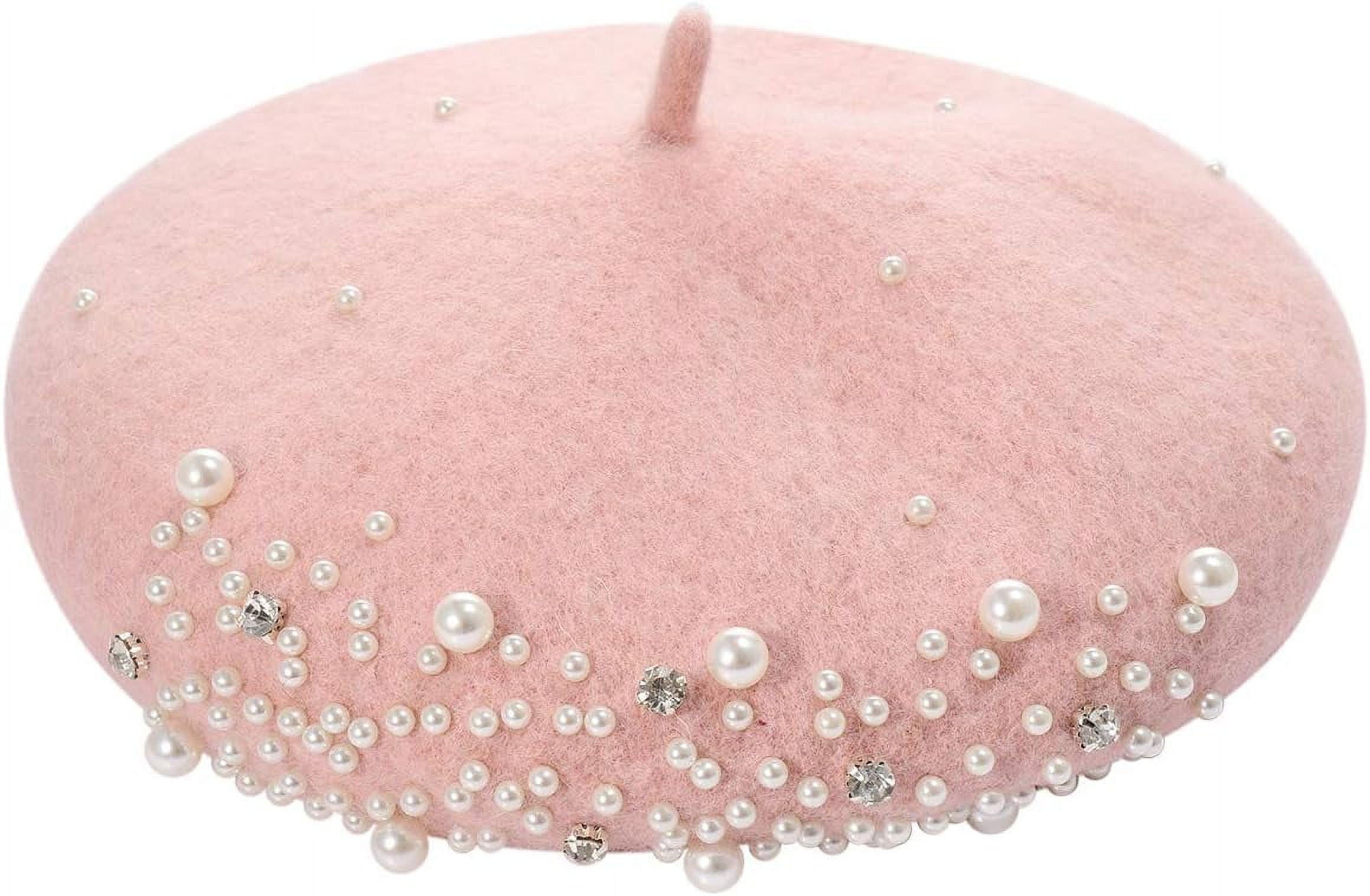 Womens Beret Hat Pearl Rhinestone Wool Winter Warm Beanies Hat French ...