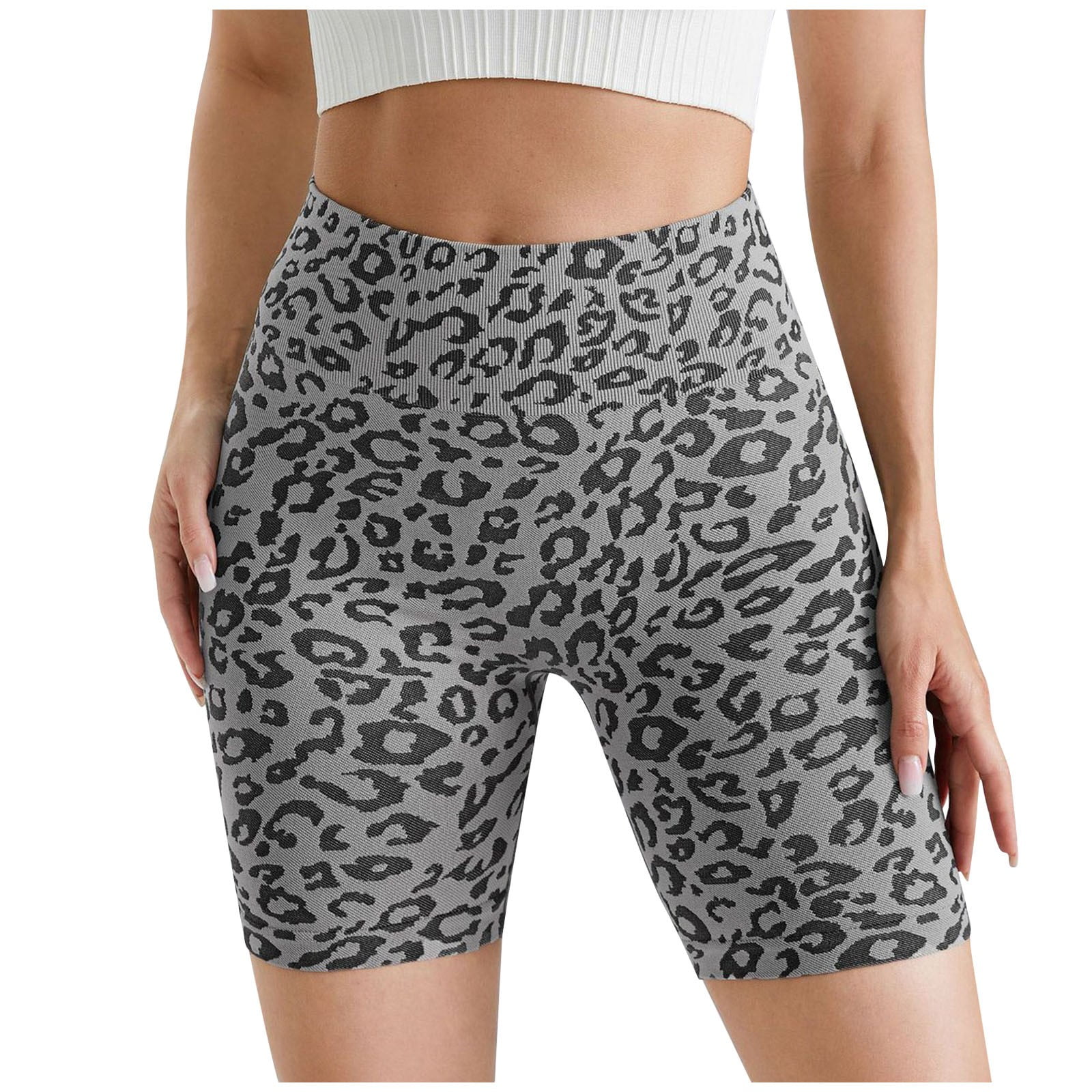 Womens Bermuda Shorts Abdominal Tightening Leopard Print Yoga Pants Hip ...
