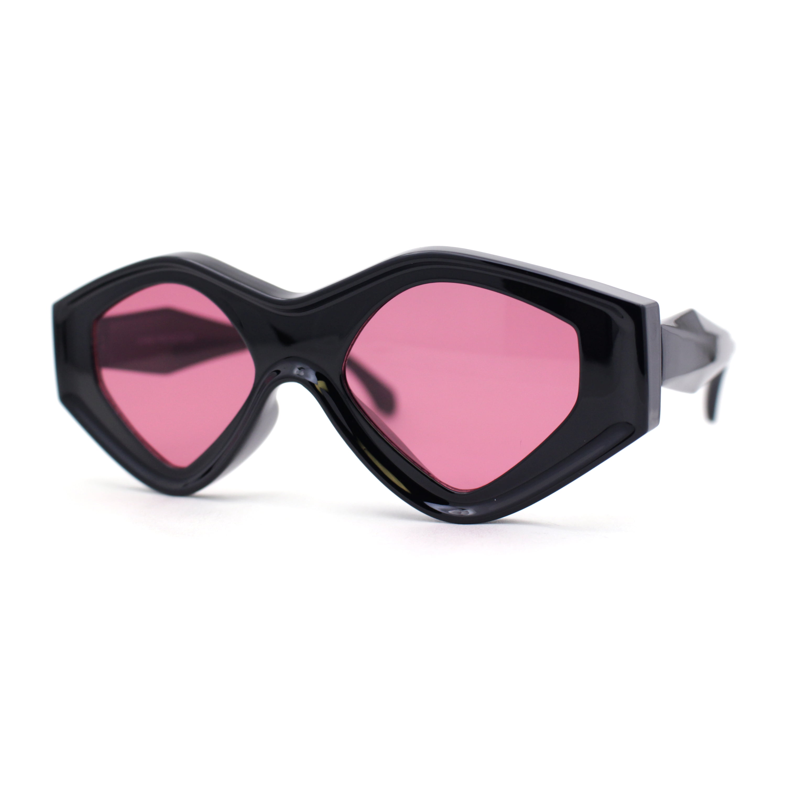 Womens Beveled Concave Octagonal Thick Plastic Mod Sunglasses Black ...