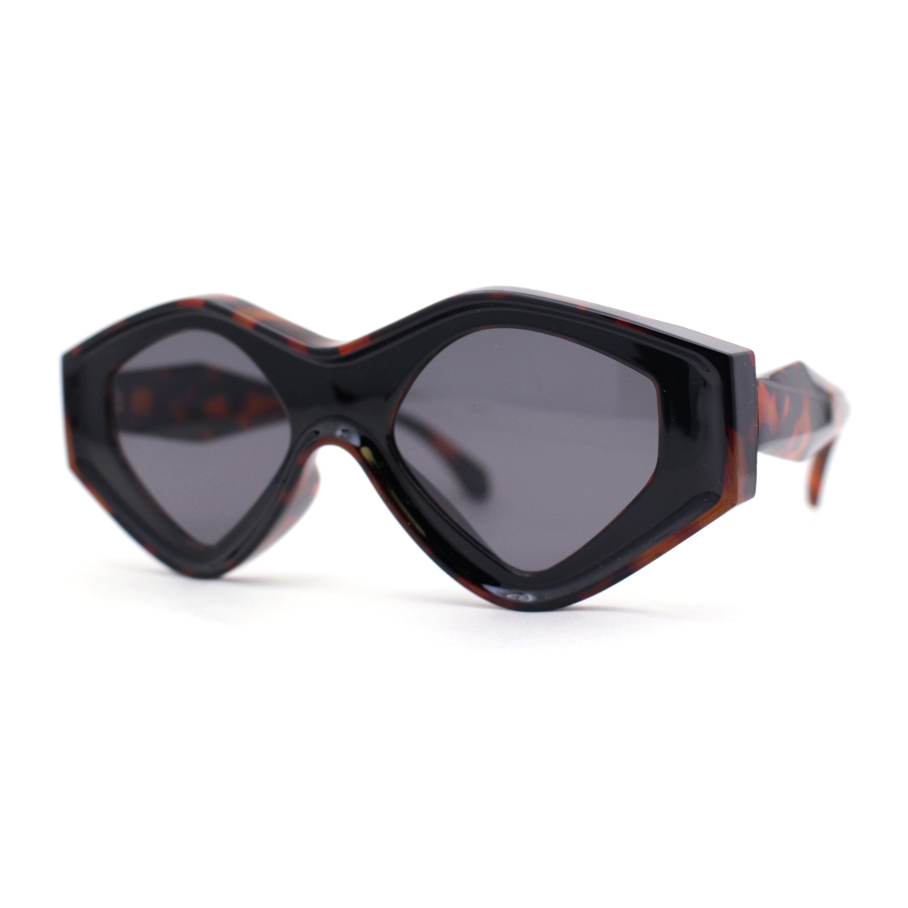 Womens Beveled Concave Octagonal Thick Plastic Mod Sunglasses Tortoise ...