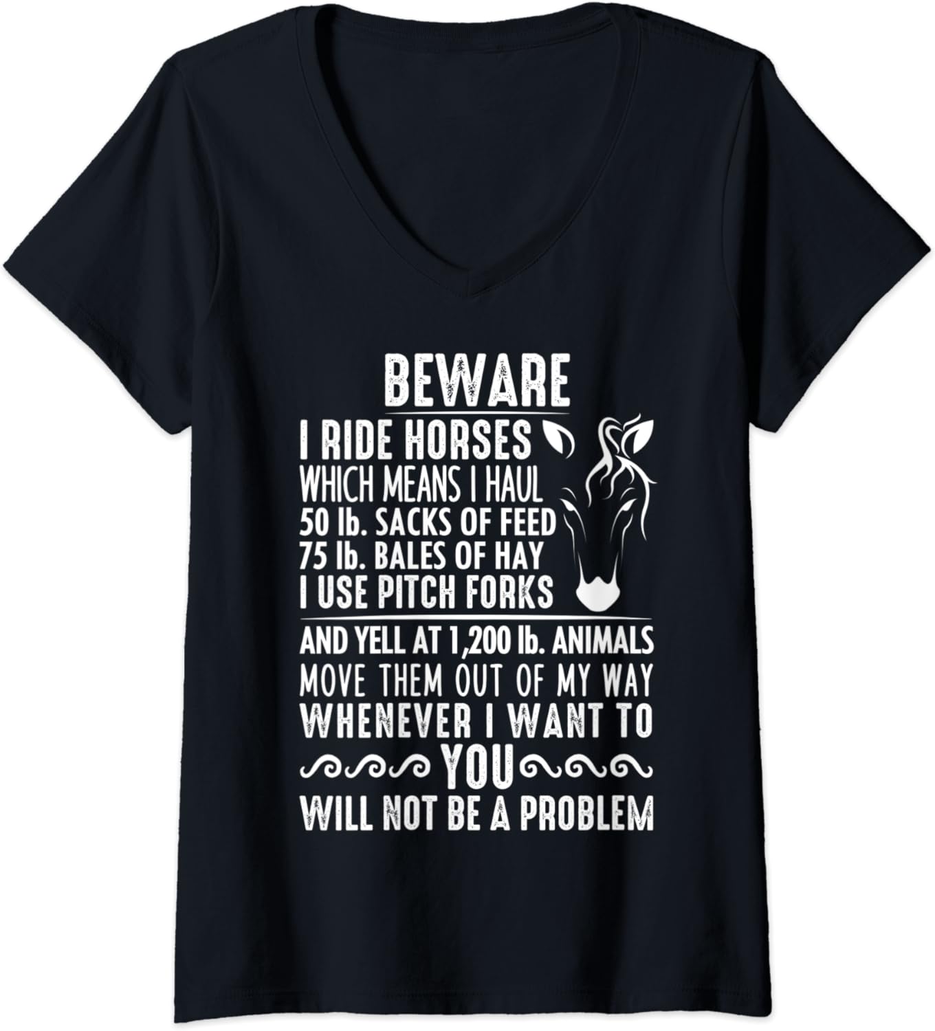 Womens Beware I Ride Horses Not Be A Problem, Funny Horse V-Neck T-Shirt - Walmart.com