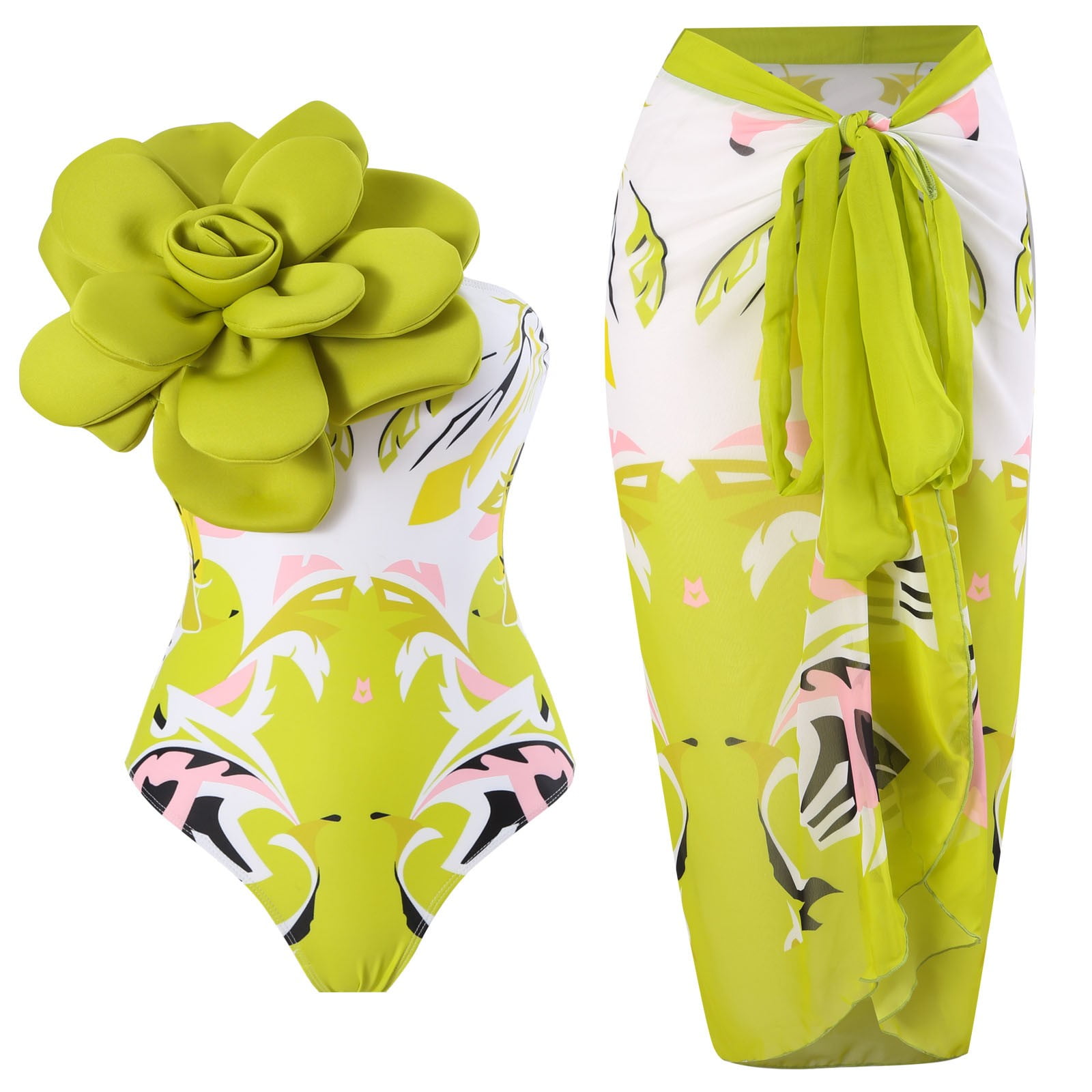 Womens Bikinis Plus Size Two Piece Swimsuit Tight One Piece One Shoulder Monokini With Coverup