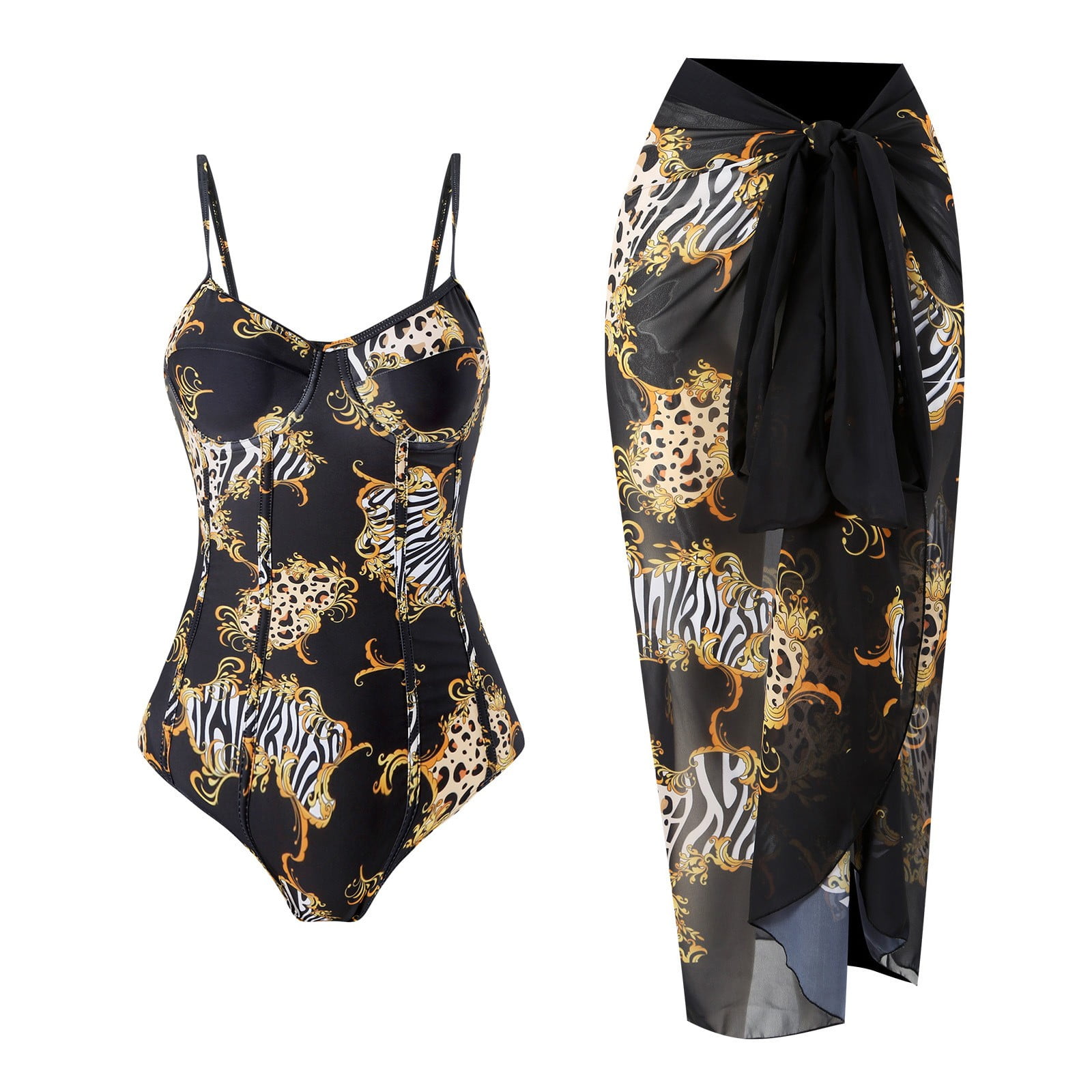 Womens Bikinis Plus Size Vintage Starry Sky Tiger Print V Neck High Cut