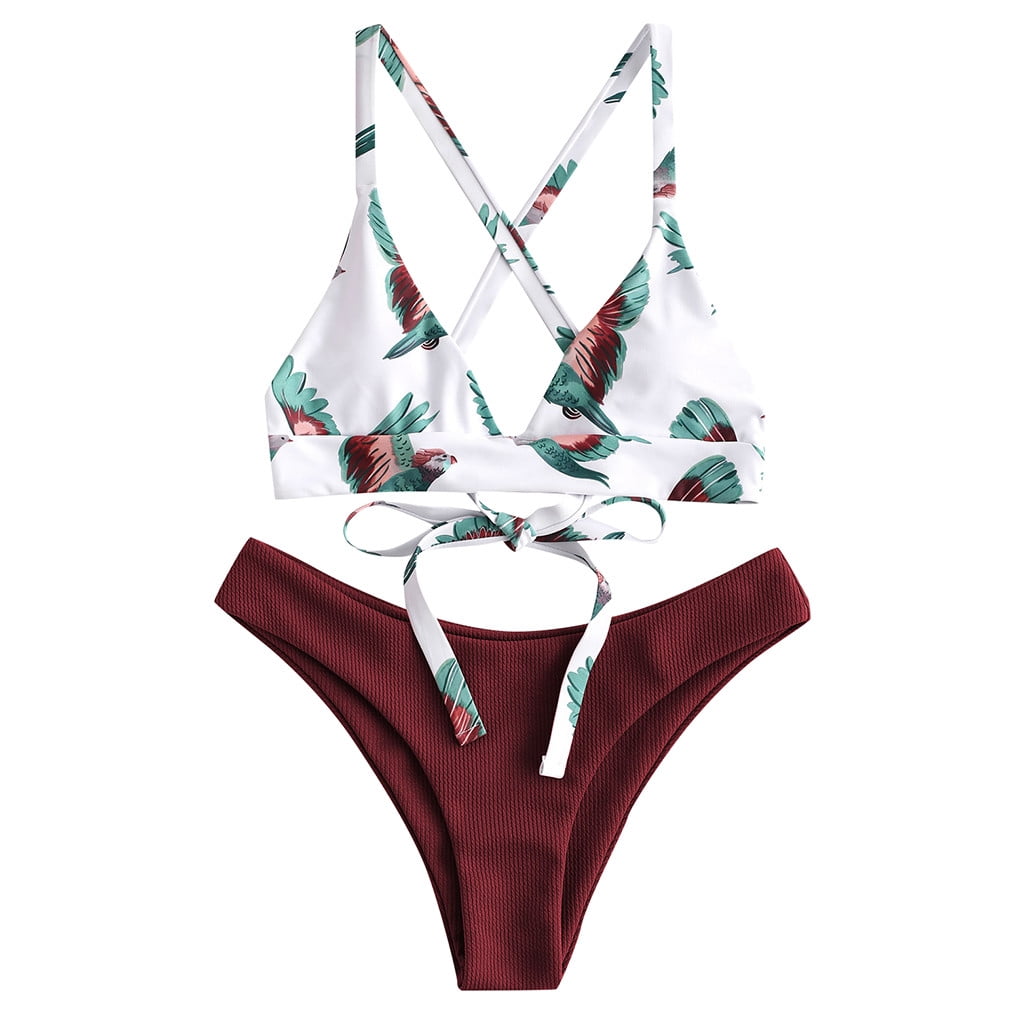 Womens Bikinis Women Two Piece Print Push Up Padded Bra Beach Bikini