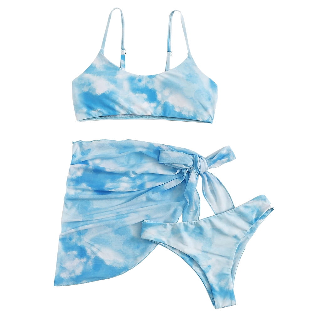 Womens Bikinis Womens Bikini Print Set Swimsuit Three Piece Filled Bra