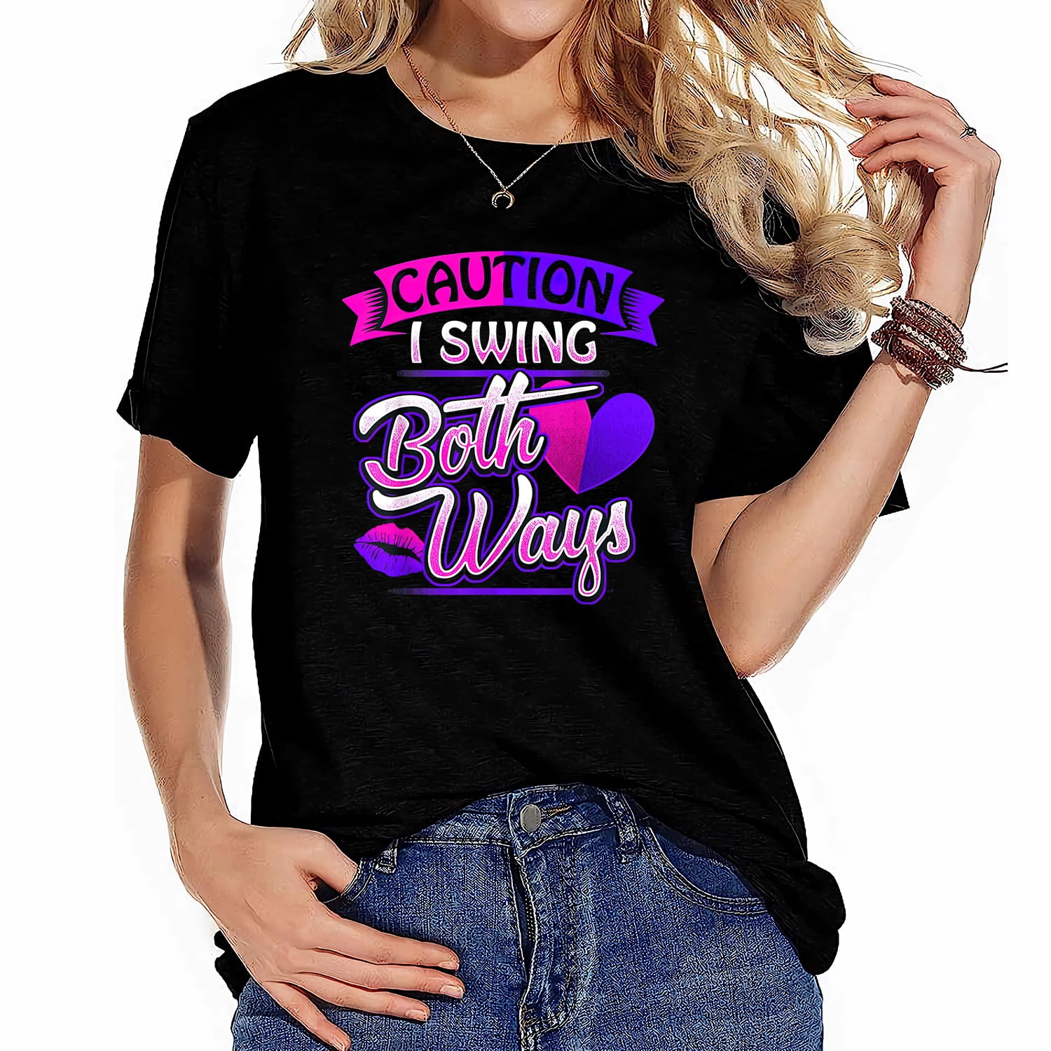 Womens Bisexual Pride Shirt Bi Lgbt I Swing Both Ways Lgbtq Black