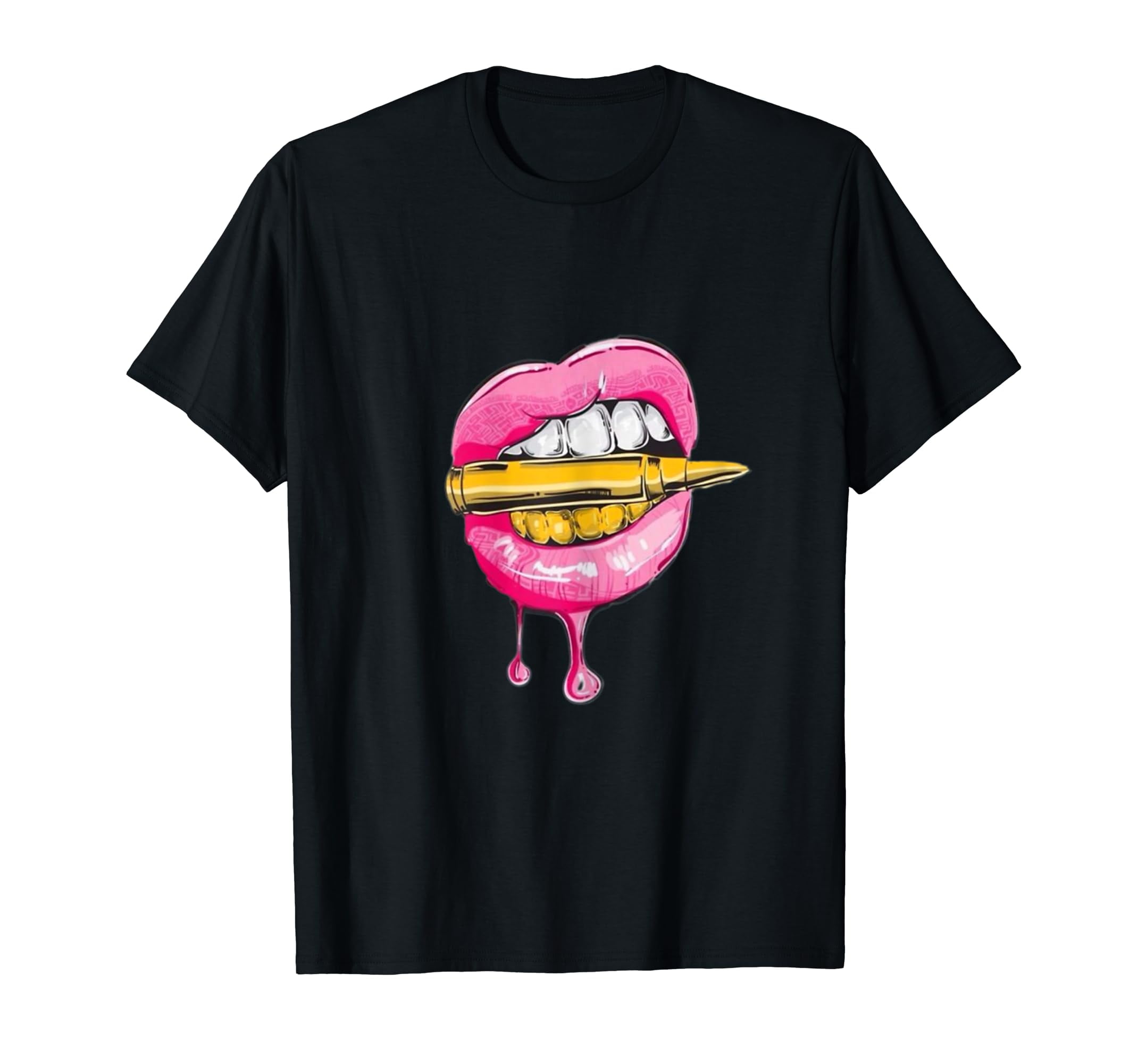 Womens Biting Lips With Bullet Sexy Graphic Printed Womens Lips T-Shirt ...
