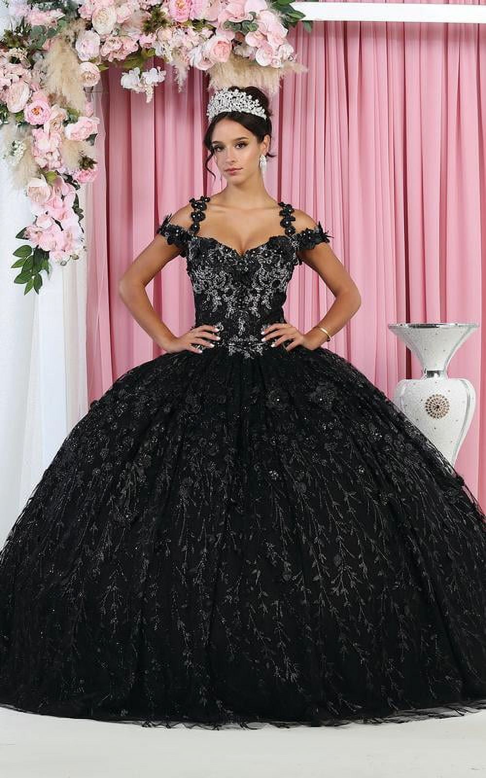 Womens Black Pageant Quince Party Sweet 16 Long Sweetheart Cold ...