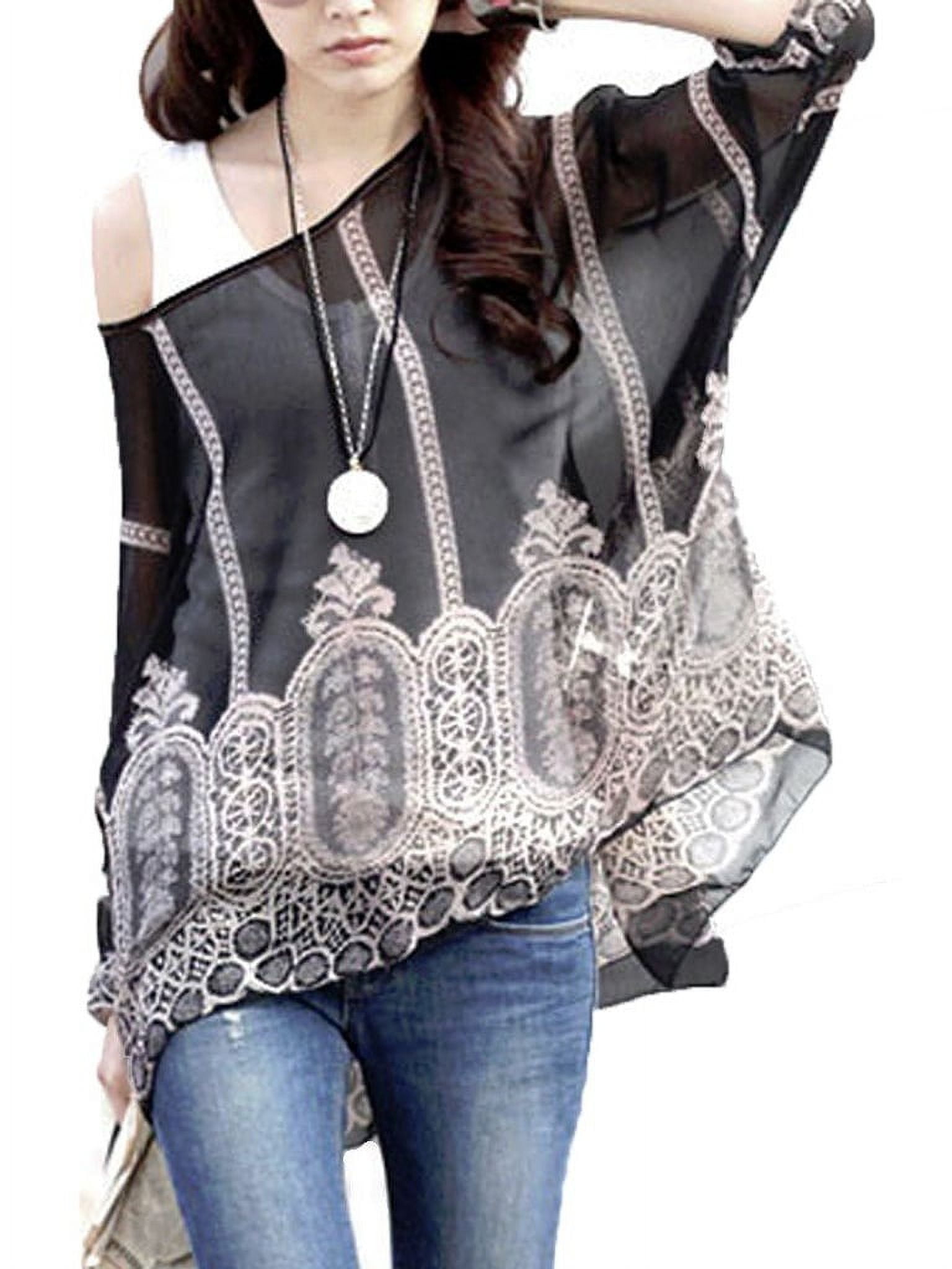 Womens Black Print Chiffon Top - Walmart.com