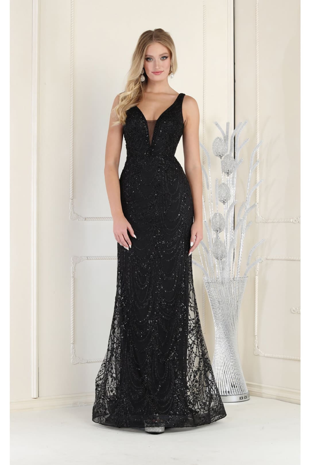 Womens Black Prom Evening Red Carpet Long V-Neck Sleeveless Mermaid ...