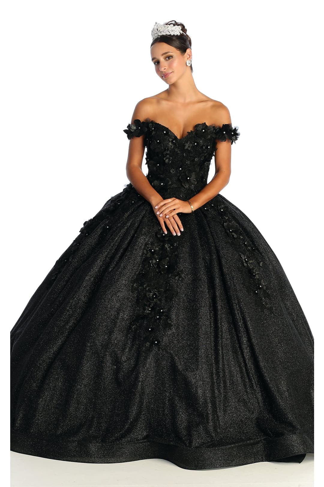 Womens Black Prom Quinceanera Sweet 16 Long Sweetheart Off Shoulder ...